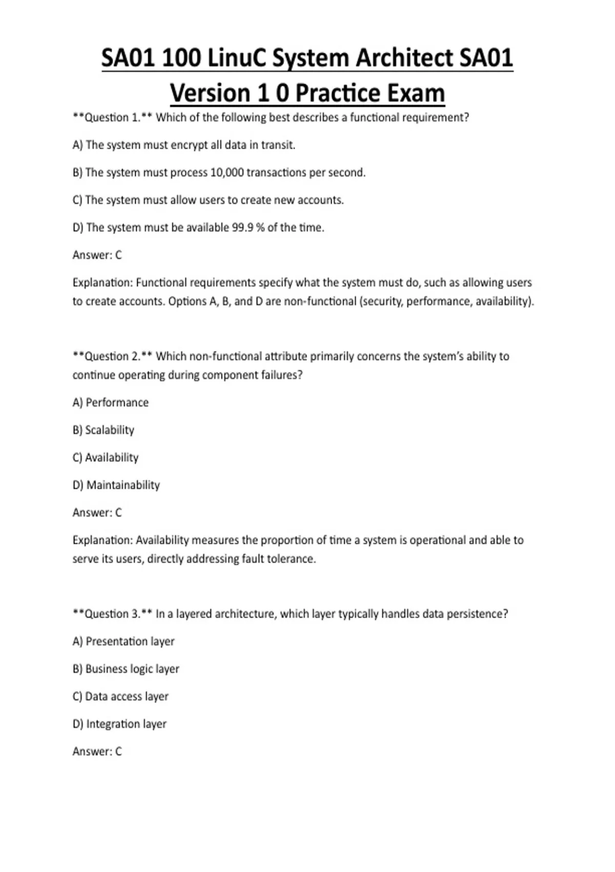 SA01 100 LinuC System Architect SA01 Version 1 0 Practice Exam ...