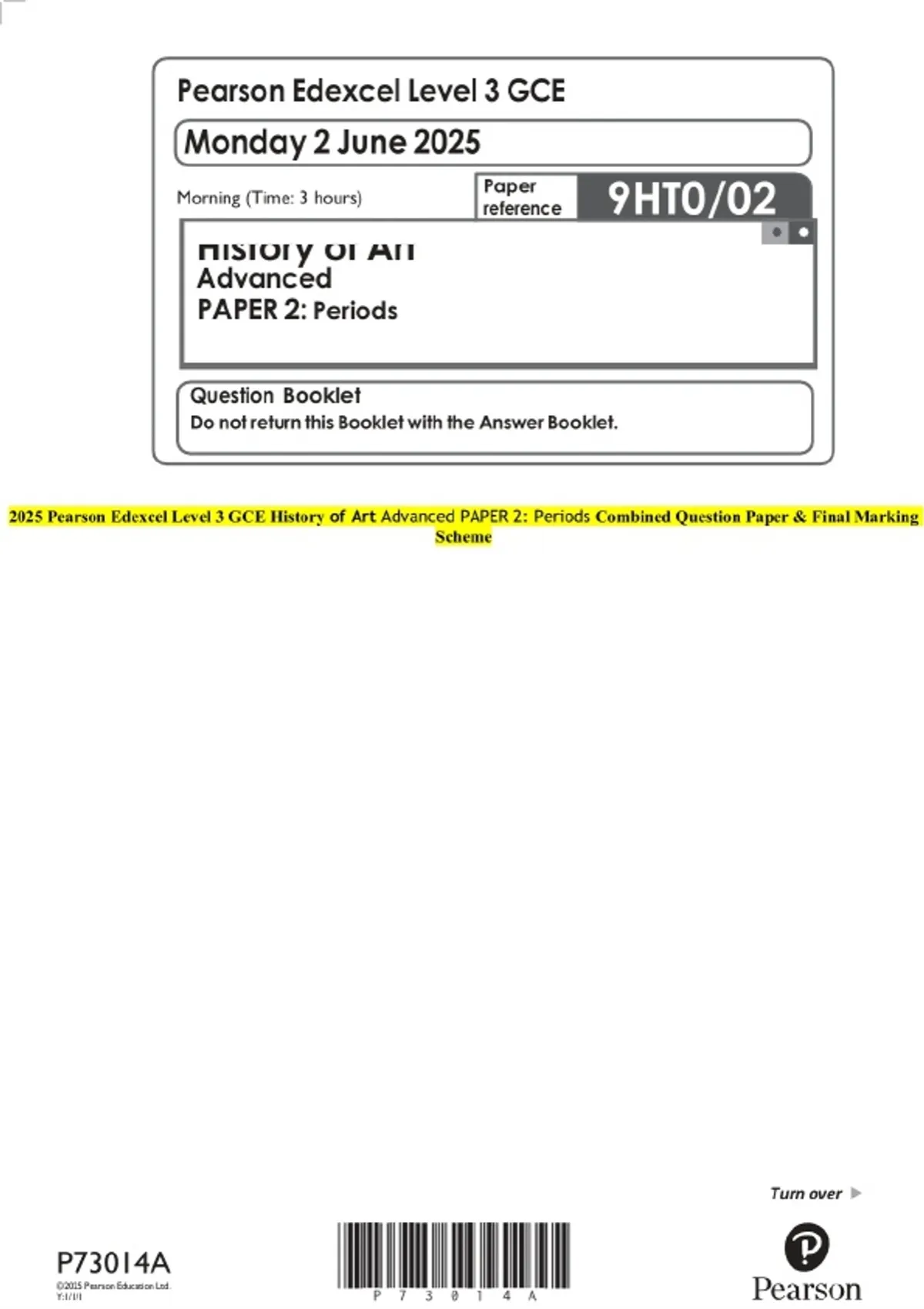 2025 Pearson Edexcel Level 3 GCE History of Art Advanced PAPER 2 ...