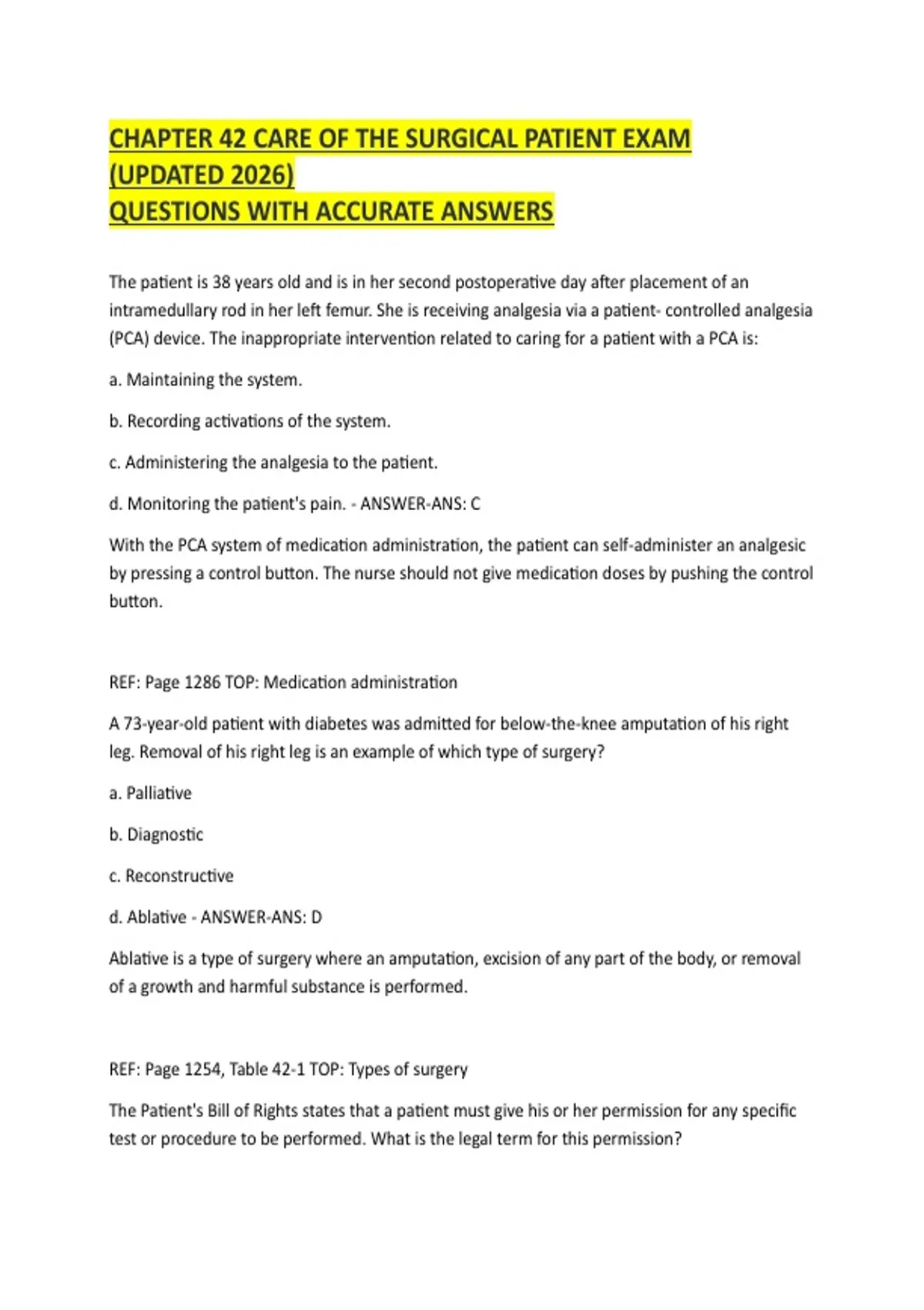 CHAPTER 42 CARE OF THE SURGICAL PATIENT EXAM (UPDATED 2026) QUESTIONS ...