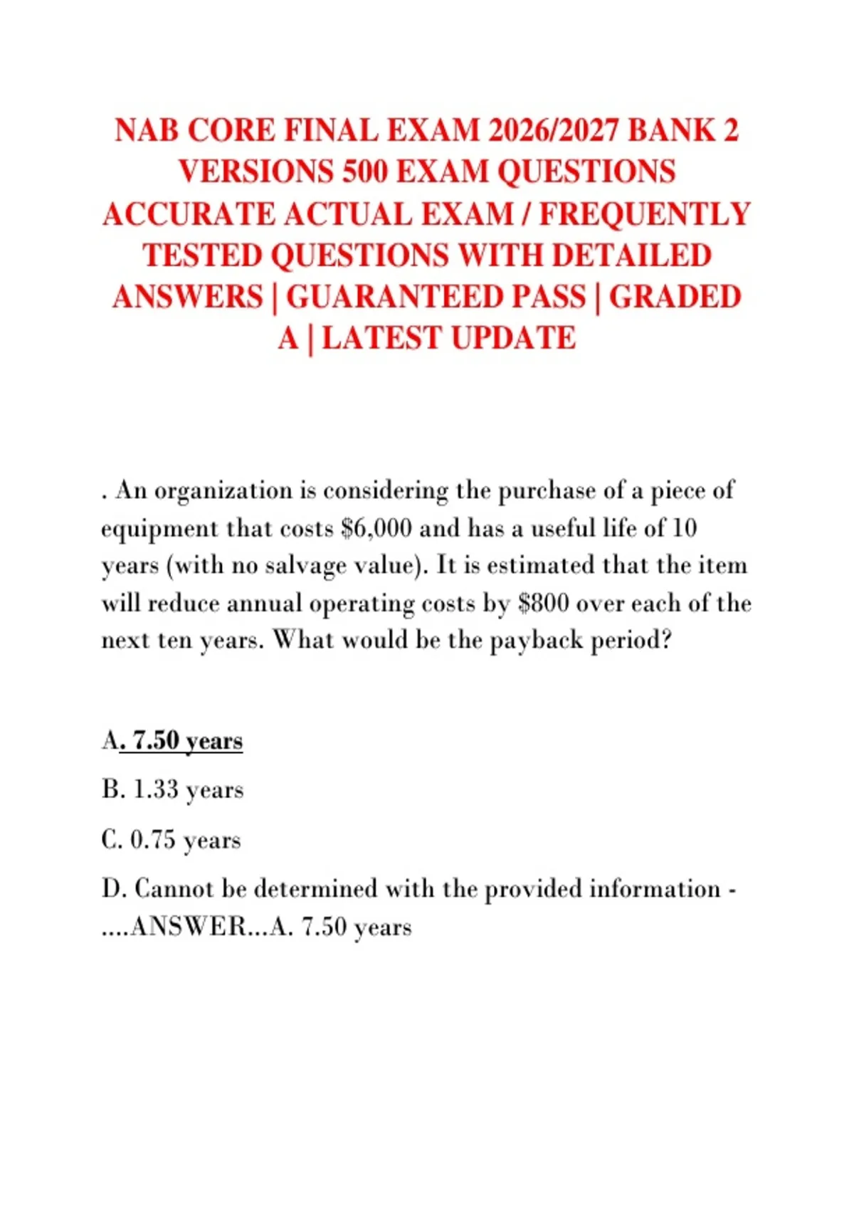 NAB CORE FINAL EXAM 2026/2027 BANK 2 VERSIONS 500 EXAM QUESTIONS ...