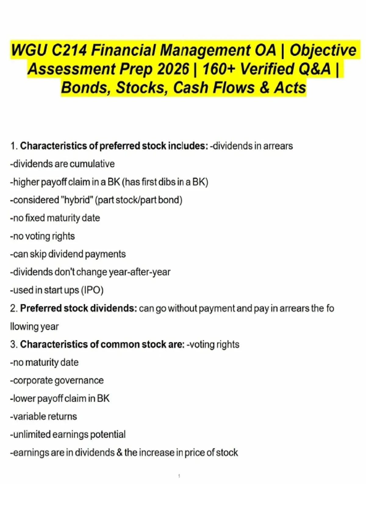 WGU C214 Financial Management OA | Objective Assessment 2026 | 160 ...