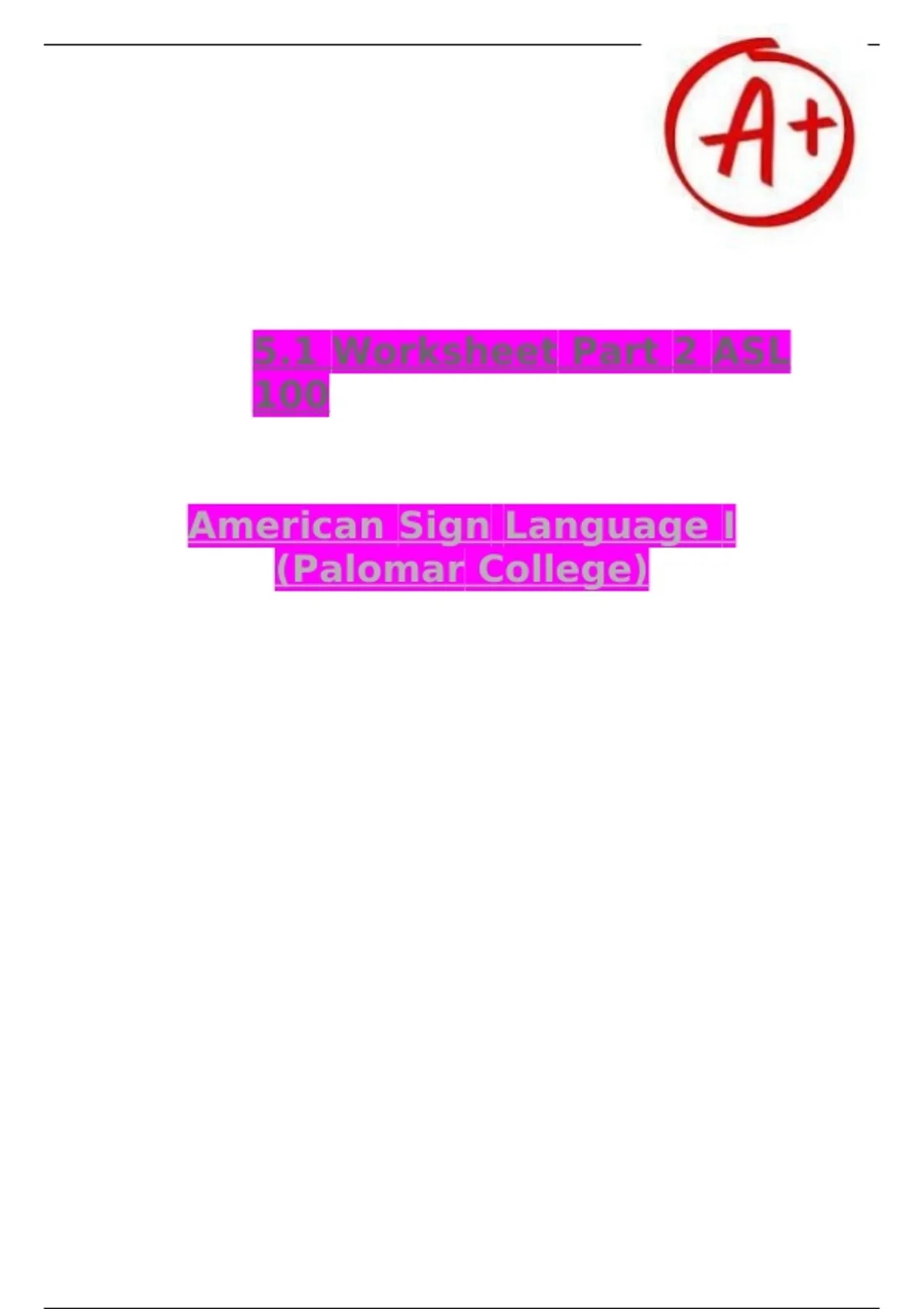 5.1 Worksheet Part 2 ASL 100 American Sign Language I (Palomar College ...