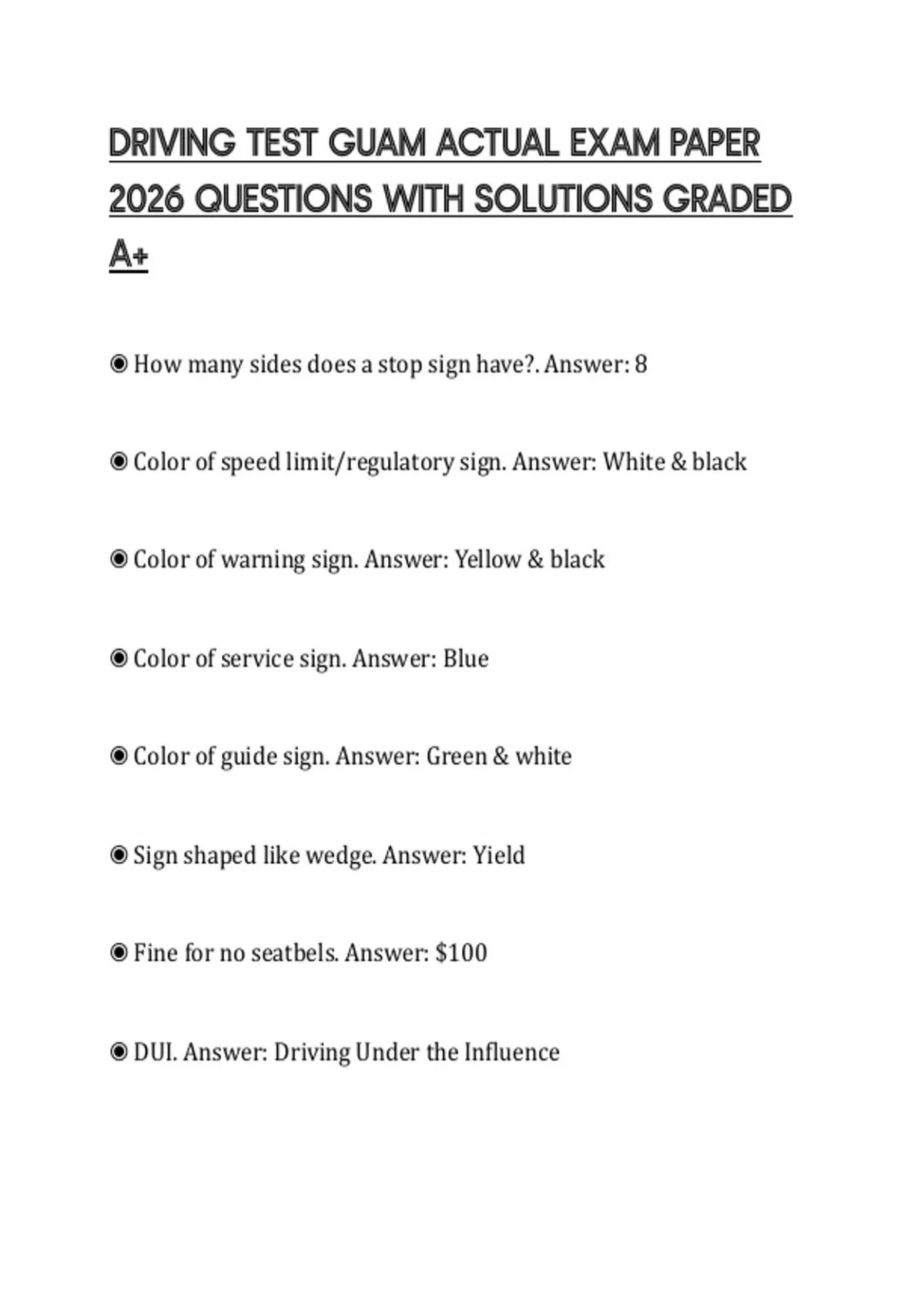 DRIVING TEST GUAM ACTUAL EXAM PAPER 2026 QUESTIONS WITH SOLUTIONS ...