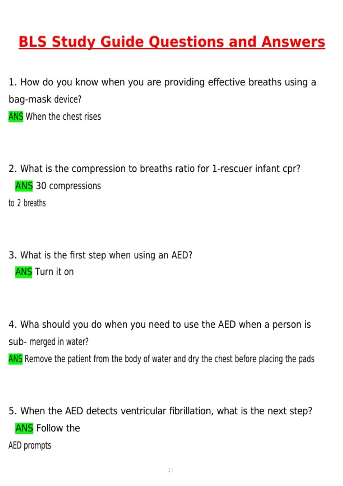 BLS Study Guide Latest Actual 2026 Questions and Verified Answers (2026 ...