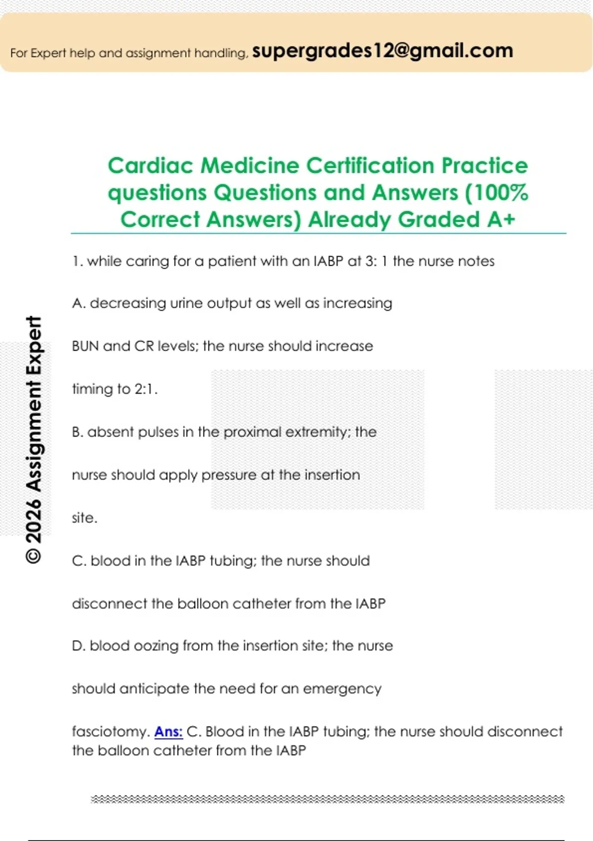 Cardiac Medicine Certification Practice questions Questions and Answers ...