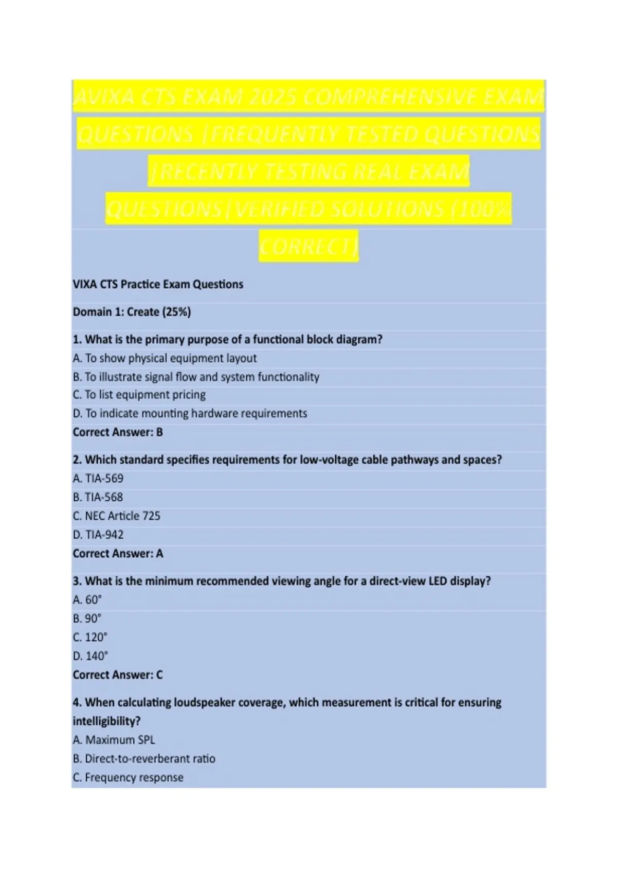 AVIXA CTS Exam 2025 – EXAM STUDY GUIDE 2026/2027 COMPLETE QUESTIONS ...