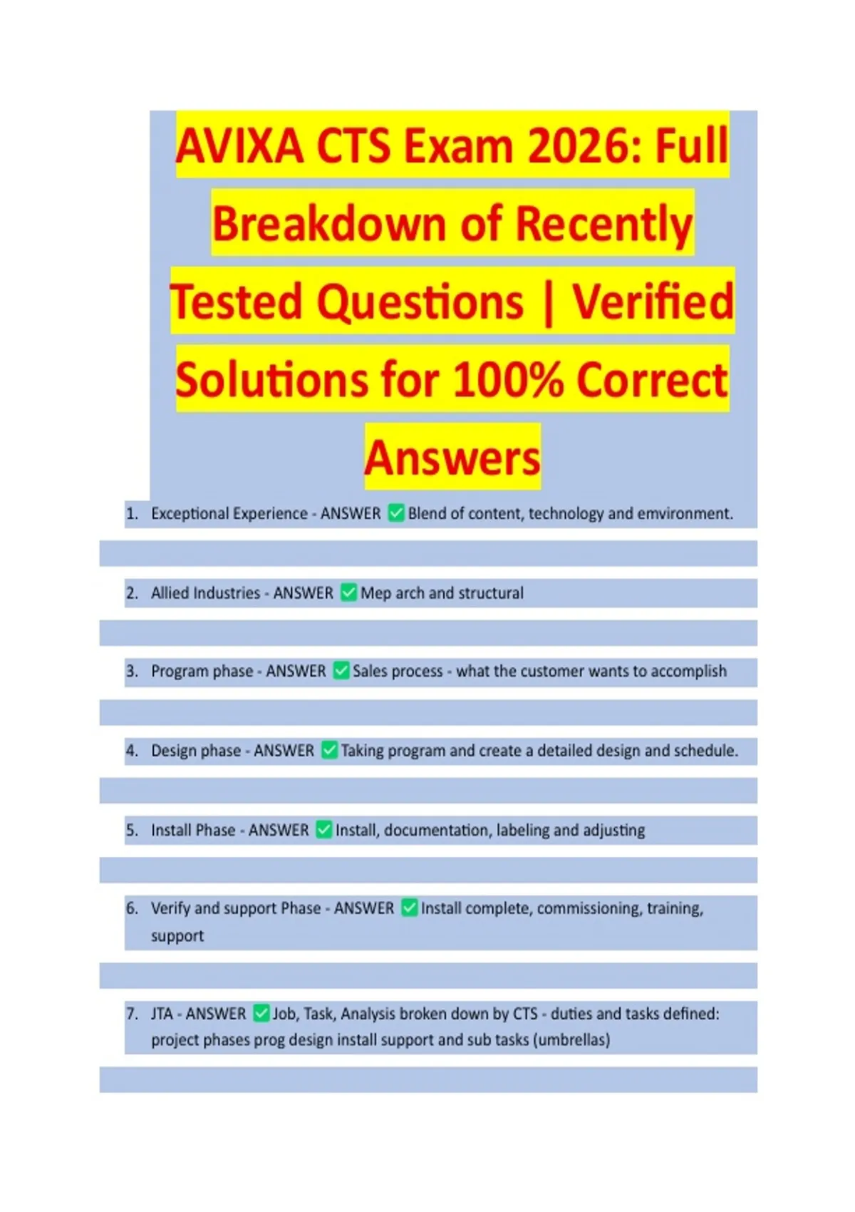 AVIXA CTS Exam 2026 Version 1 – EXAM STUDY GUIDE 2026/2027 COMPLETE ...