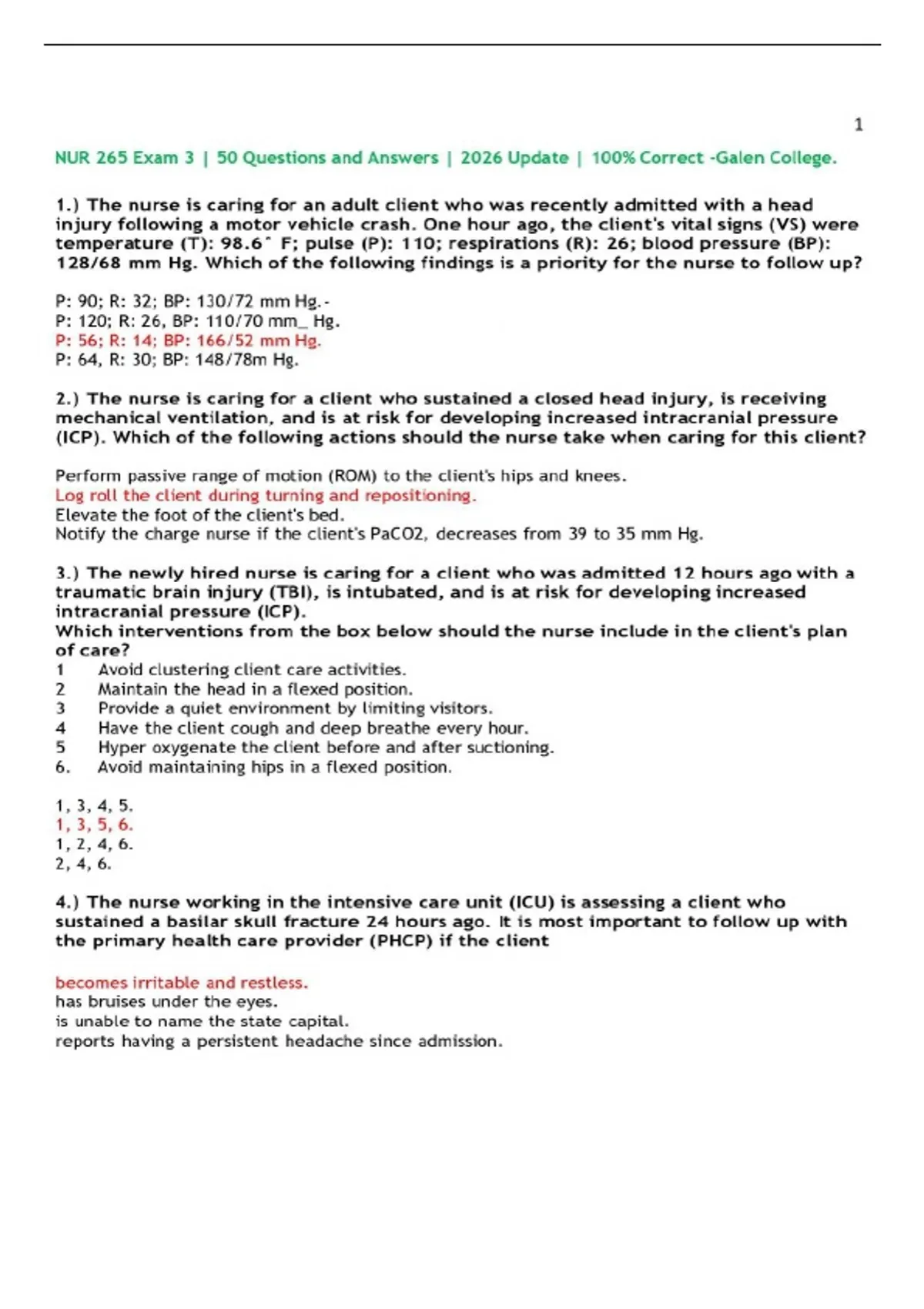 NUR 265 Exam 3 | 50 Questions and Answers | 2026 Update | 100% Correct ...