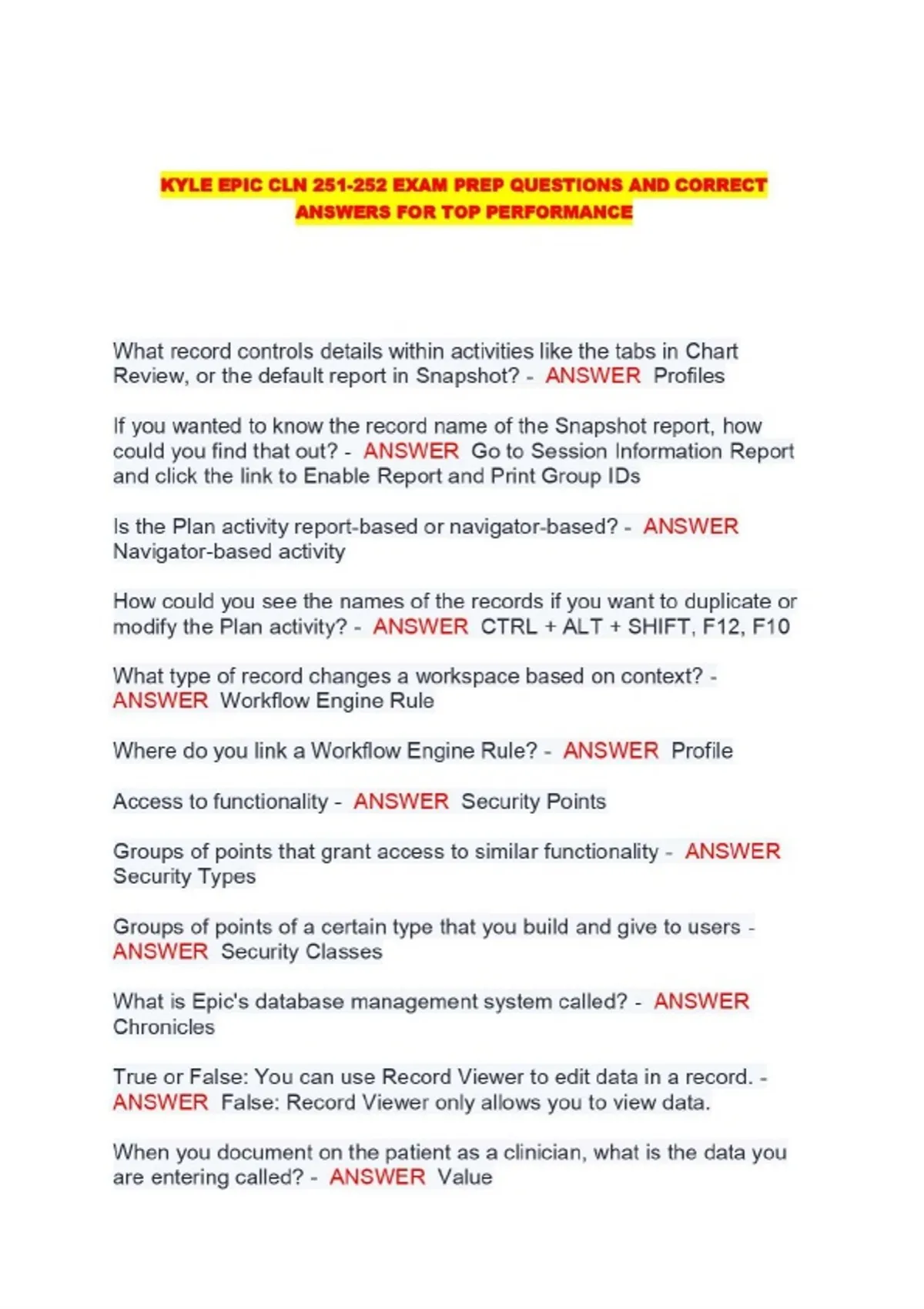 EPIC CLN 251/252 PACKAGED EXAMS: MASTER YOUR EXAM WITH NEW QUESTIONS ...