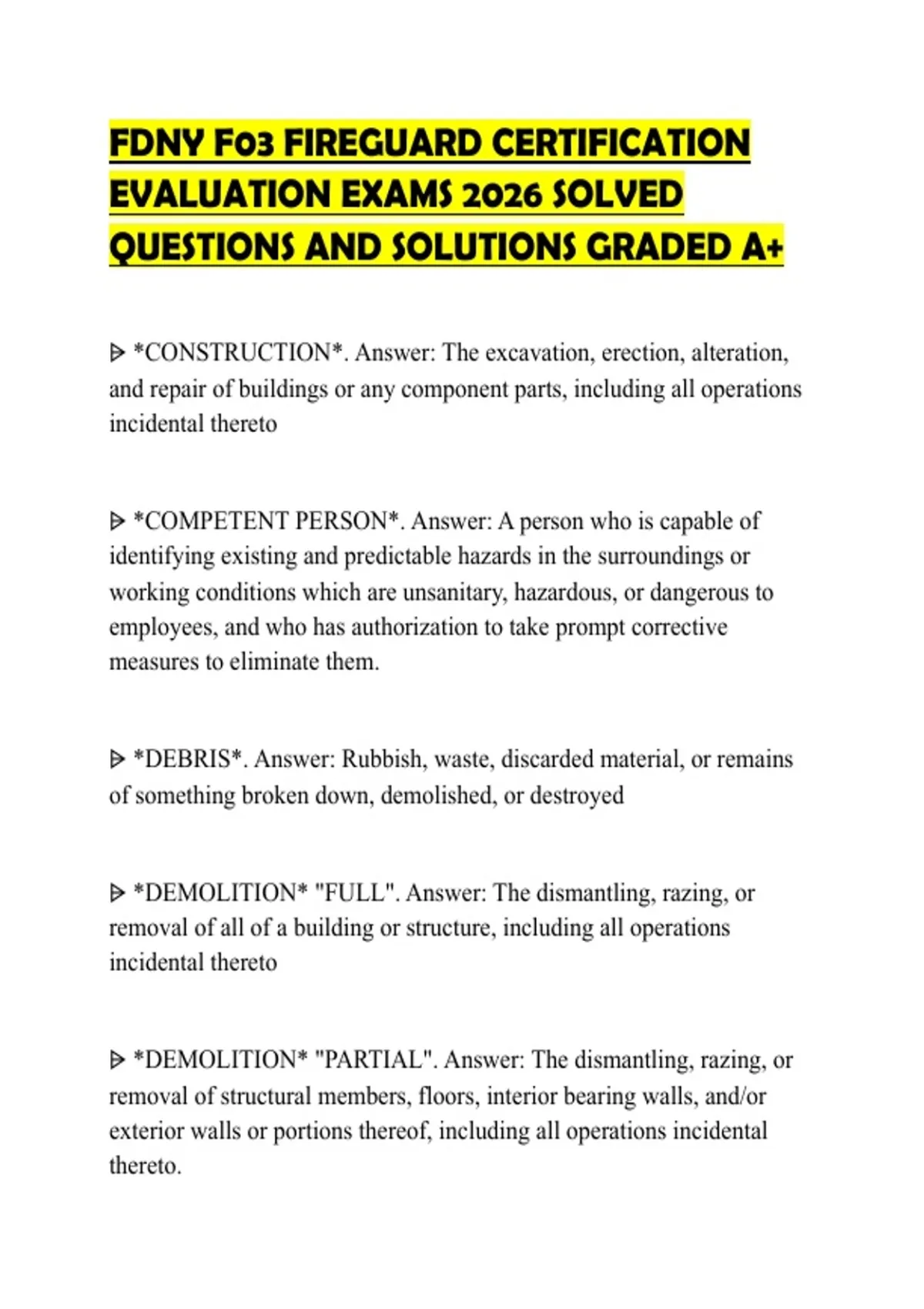 FDNY F03 FIREGUARD CERTIFICATION EVALUATION EXAMS 2026 SOLVED QUESTIONS ...