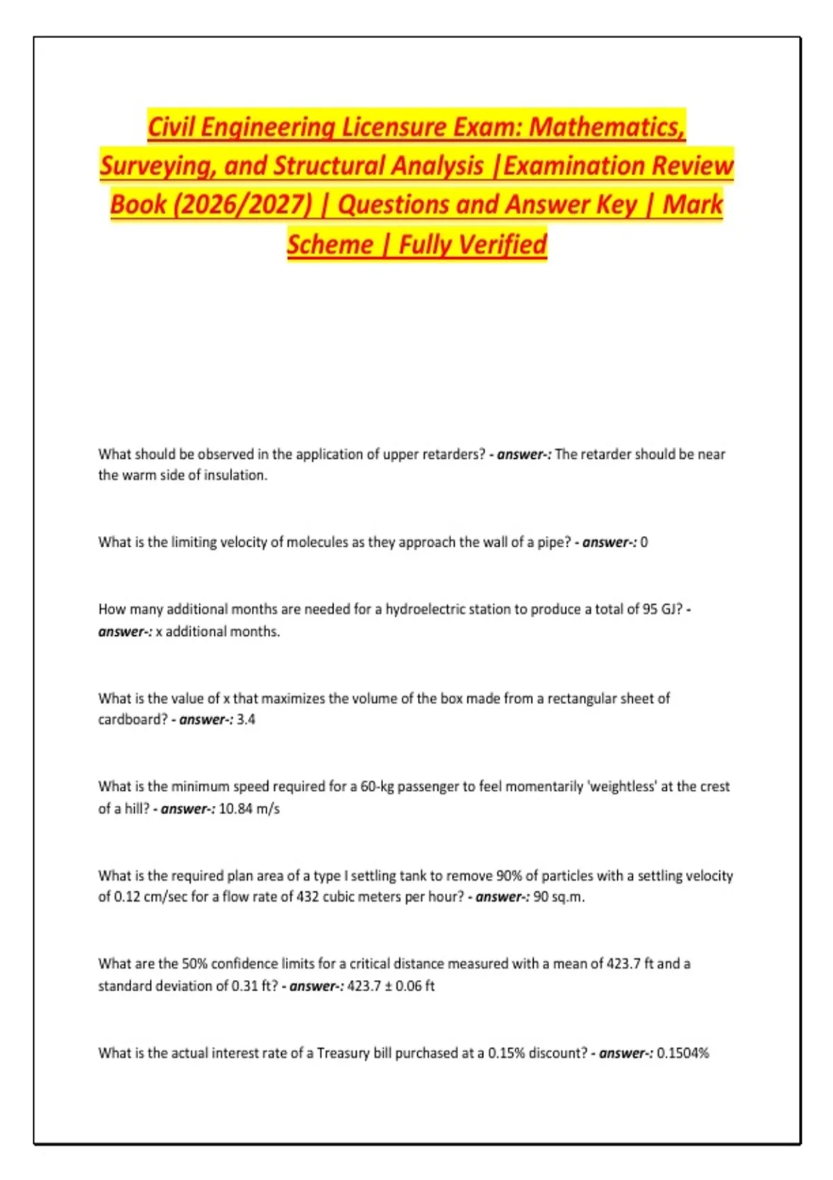 Civil Engineering Licensure Exam: Mathematics, Surveying, and ...