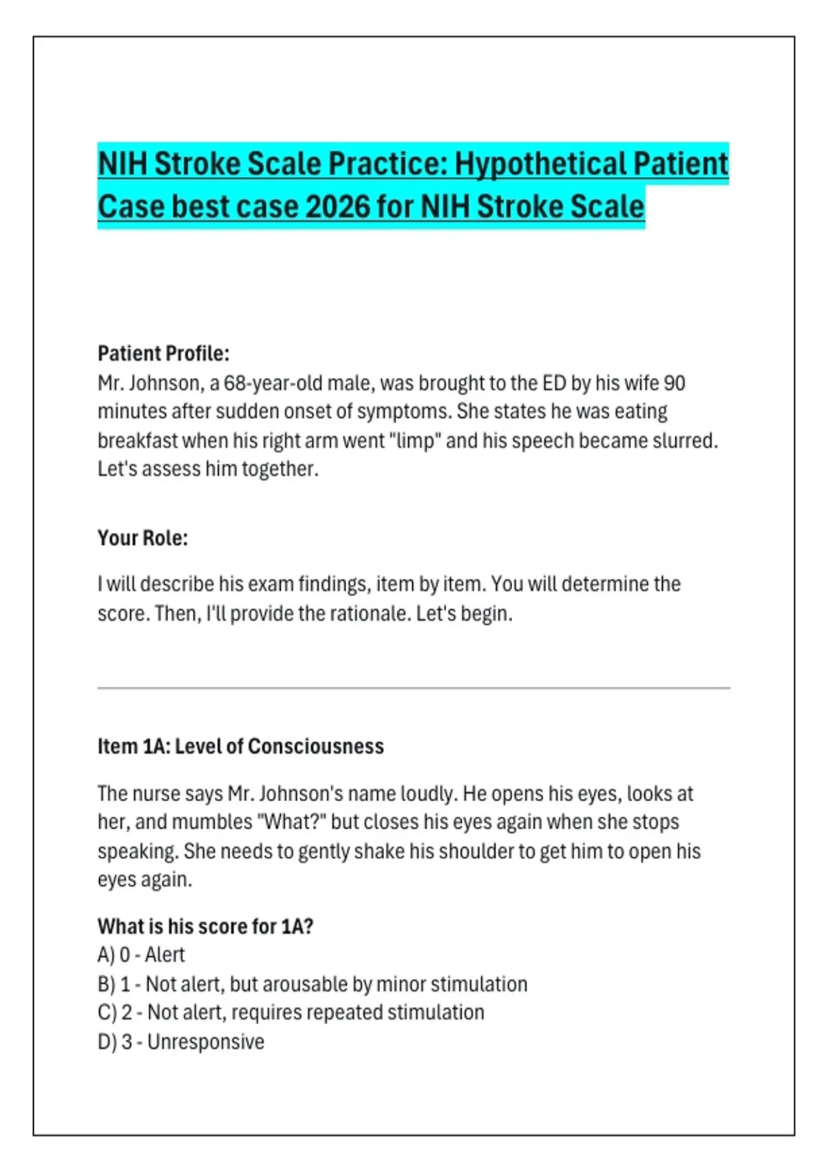NIH Stroke Scale Practice: Hypothetical Patient Case best case 2026 for ...