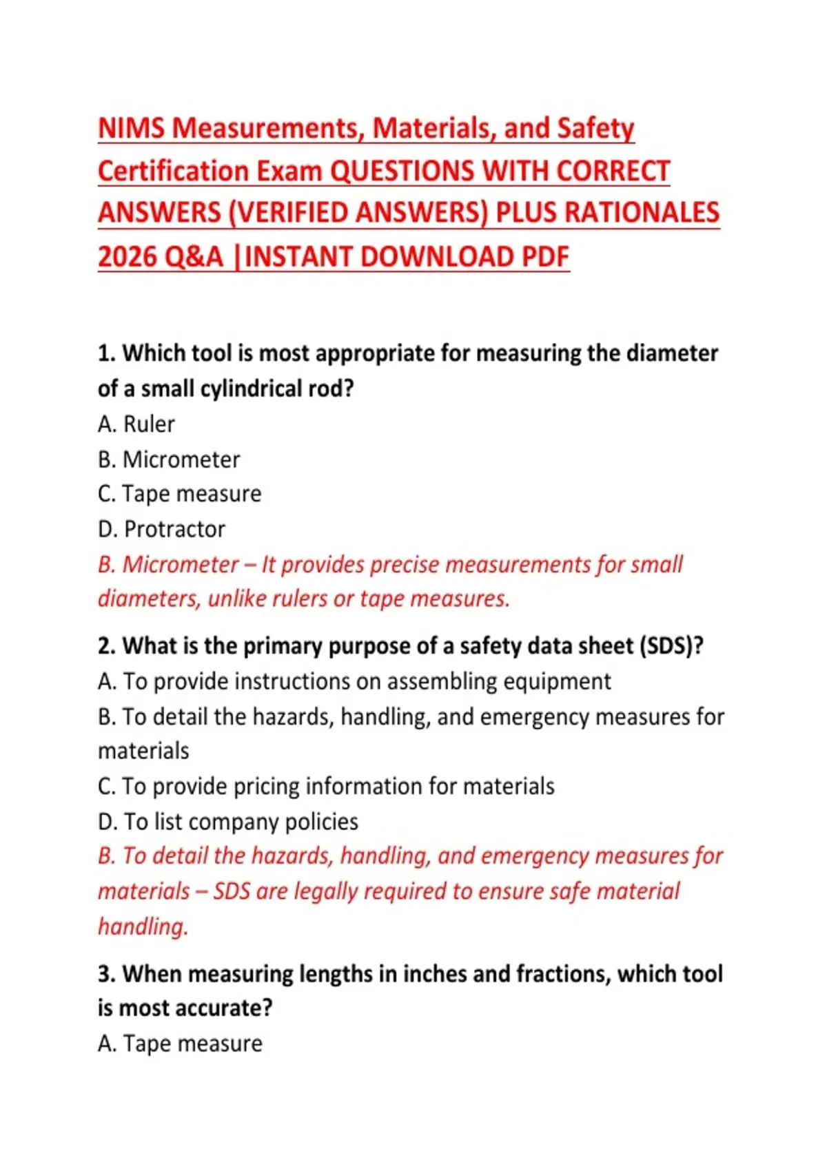 NIMS Measurement, Materials & Safety Certification Exam – Practice ...