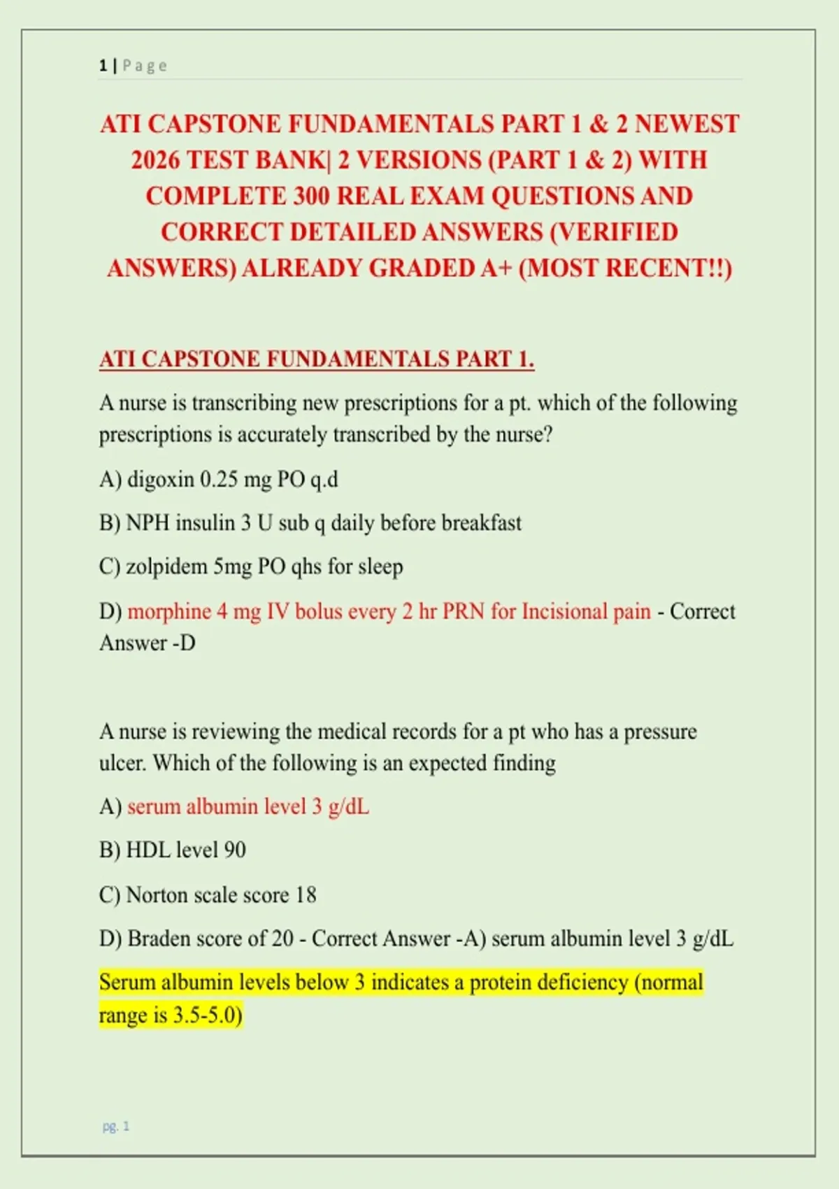 ATI CAPSTONE FUNDAMENTALS PART 1 & 2 NEWEST 2026 TEST BANK| 2 VERSIONS ...