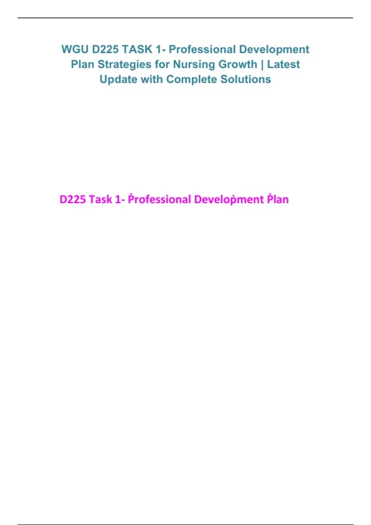 WGU D225 Professional Development Plan Strategies for Nursing Growth ...