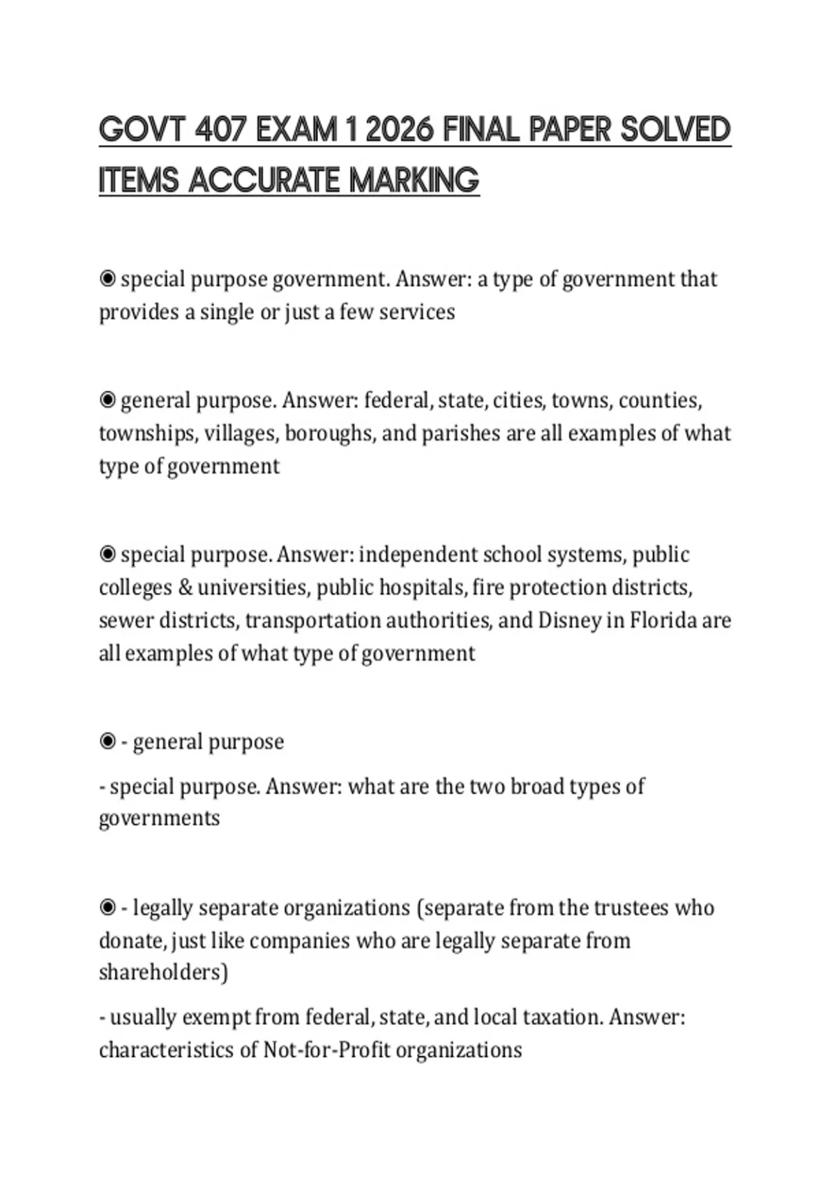 GOVT 407 EXAM 1 2026 FINAL PAPER SOLVED ITEMS ACCURATE MARKING - GOVT ...