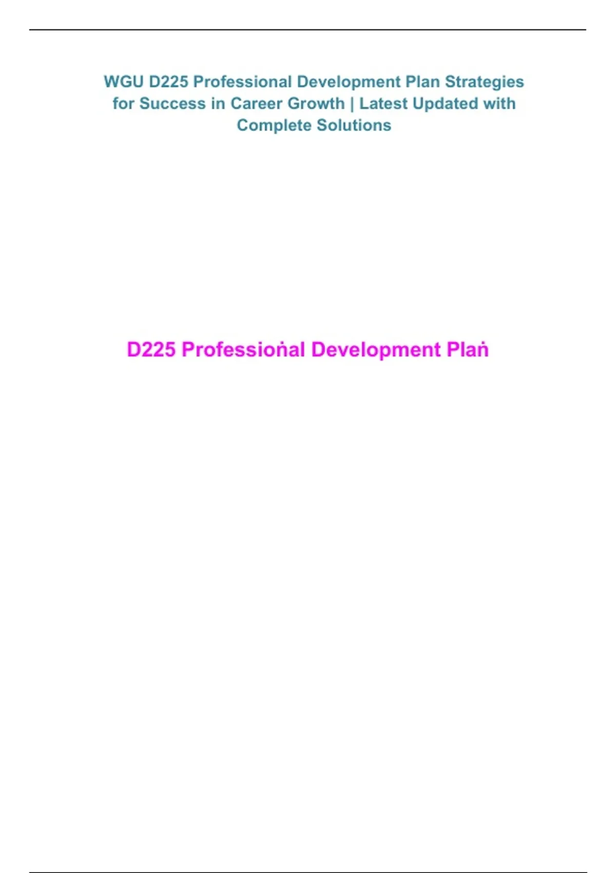 WGU D225 Professional Development Plan Strategies for Success in Career ...
