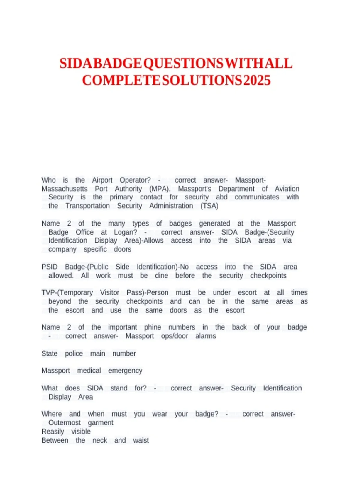SIDA BADGE QUESTIONS WITH ALL COMPLETE SOLUTIONS 2026. - Sida badge ...