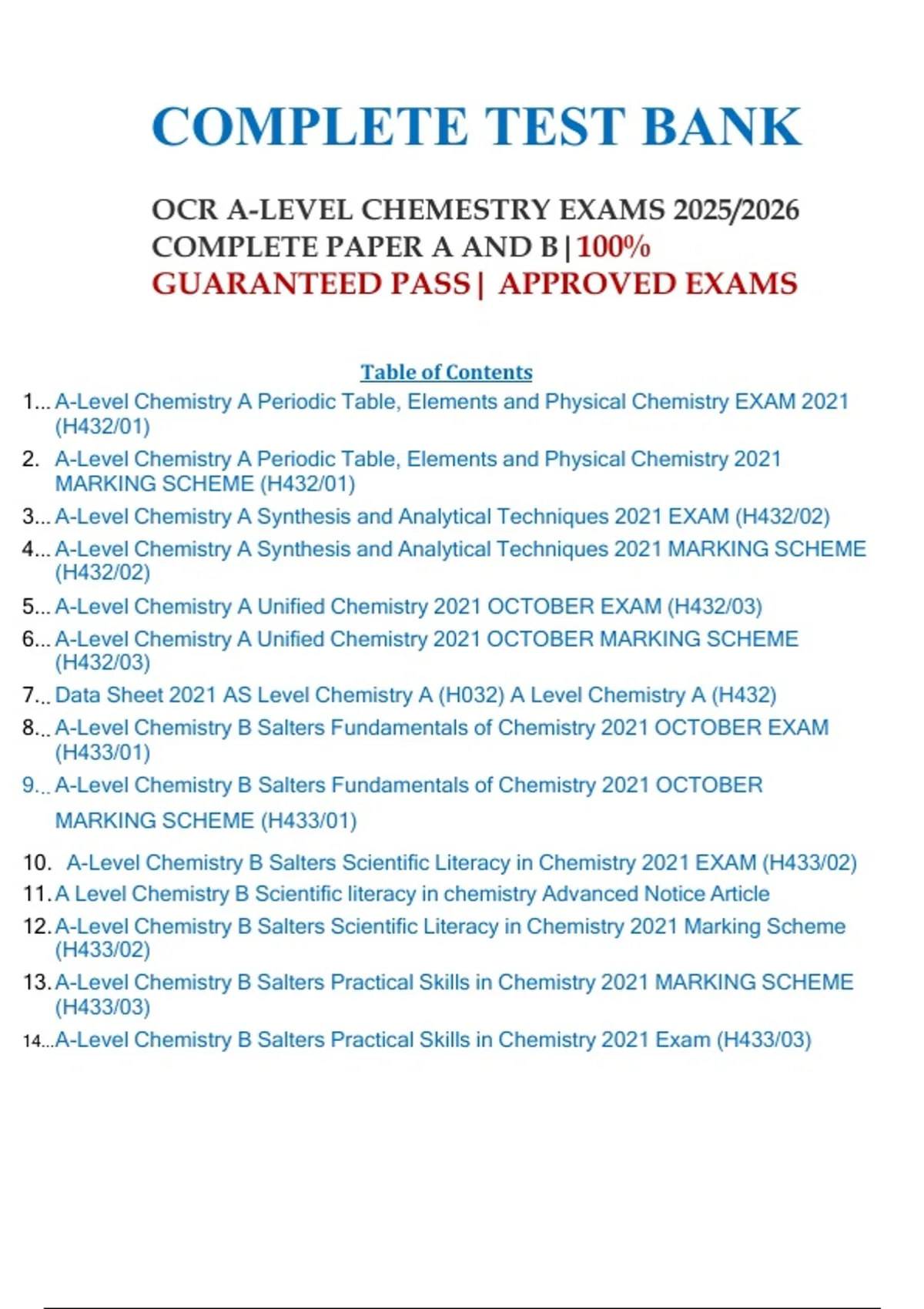 OCR A-Level Chemistry A & B Complete Test Bank 2025/2026 | Full Papers ...