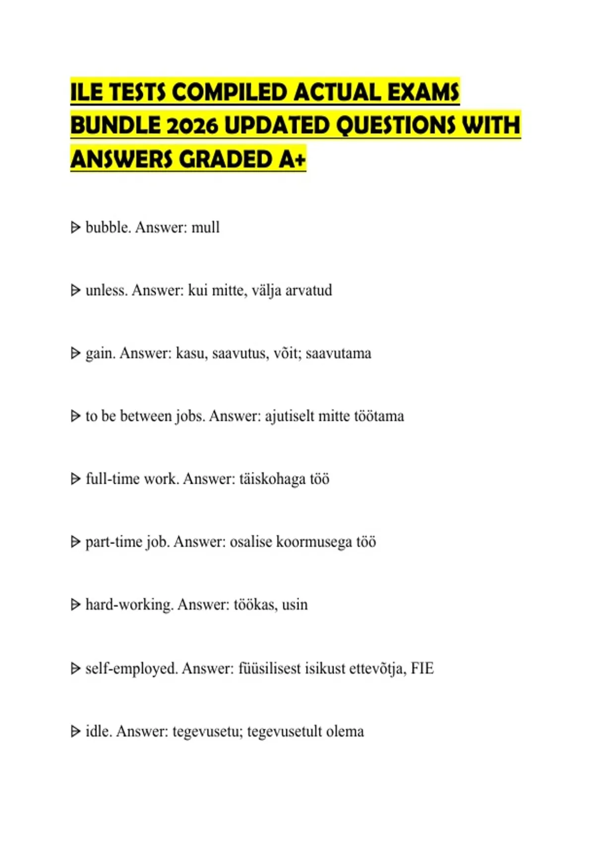 ILE TESTS COMPILED ACTUAL EXAMS BUNDLE 2026 UPDATED QUESTIONS WITH ...