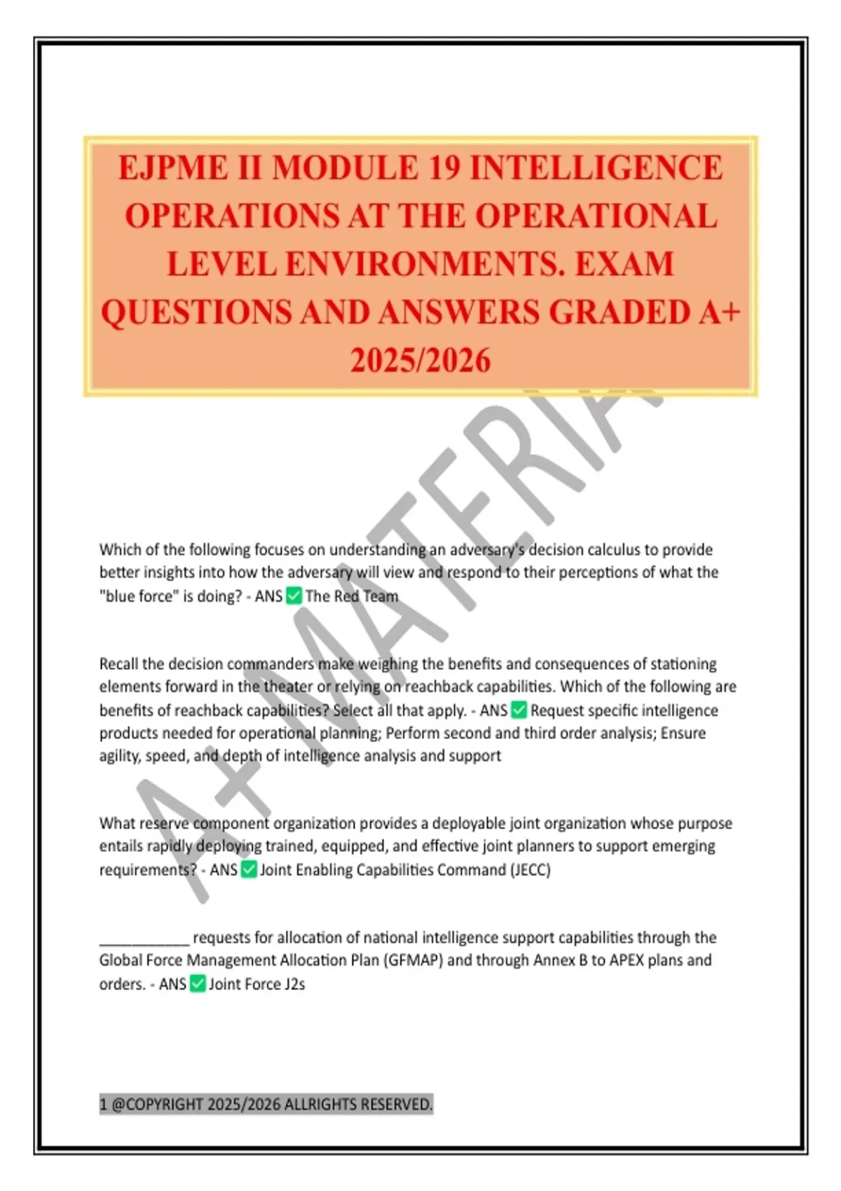 EJPME II MODULE 19 INTELLIGENCE OPERATIONS AT THE OPERATIONAL LEVEL ...