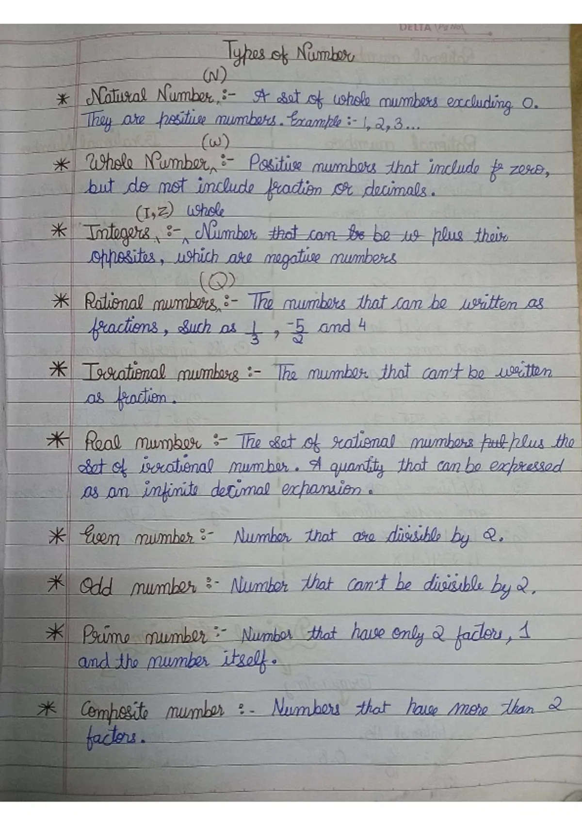 Summary types of numbers - Mathematics - Stuvia US