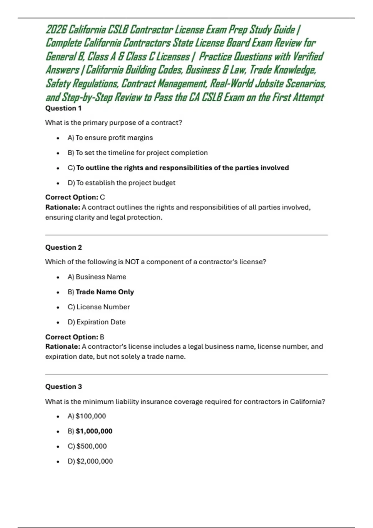 2026 California CSLB Contractor License Exam Prep Study Guide ...