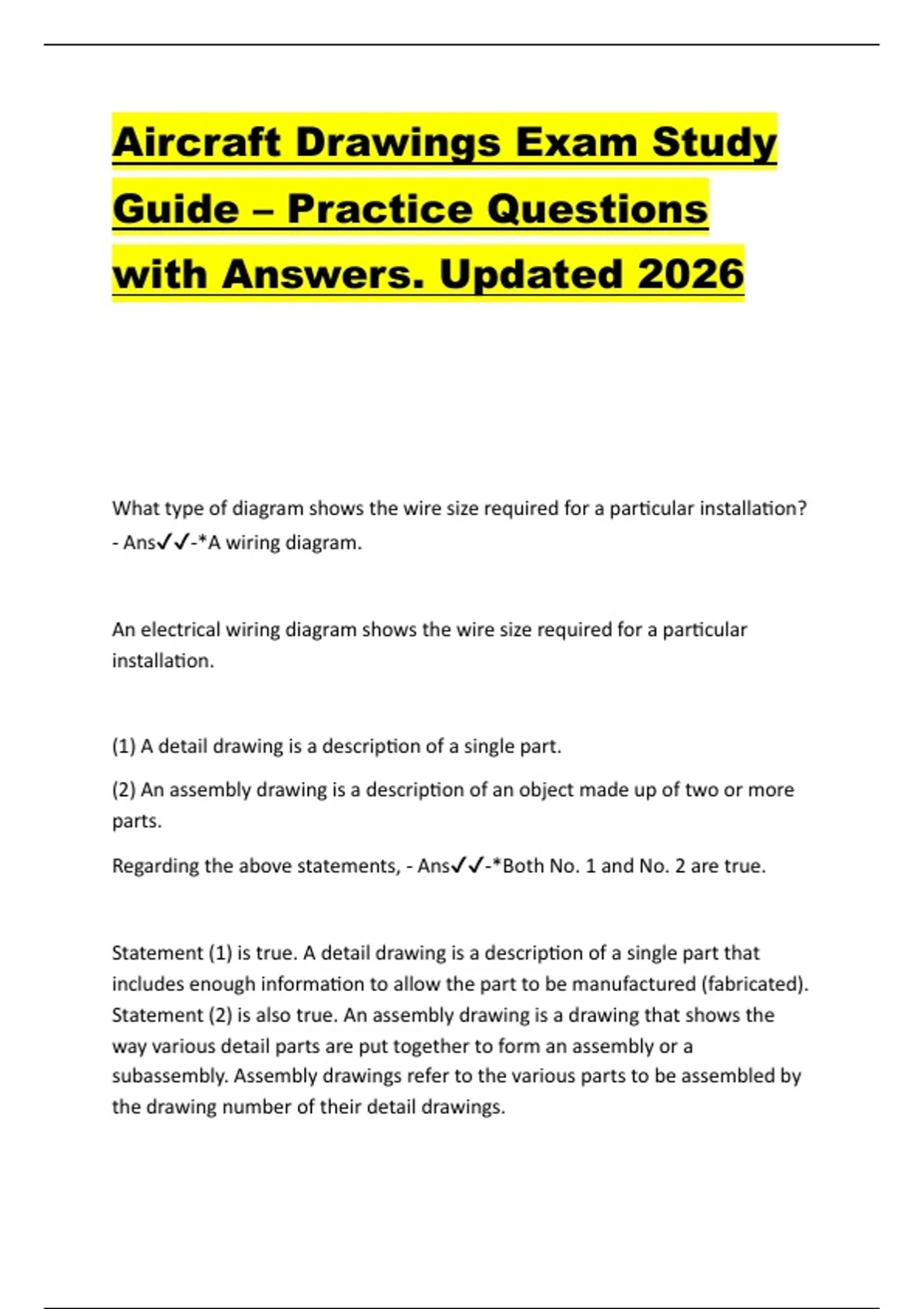 Aircraft Drawings Exam Study Guide – Practice Questions with Answers ...