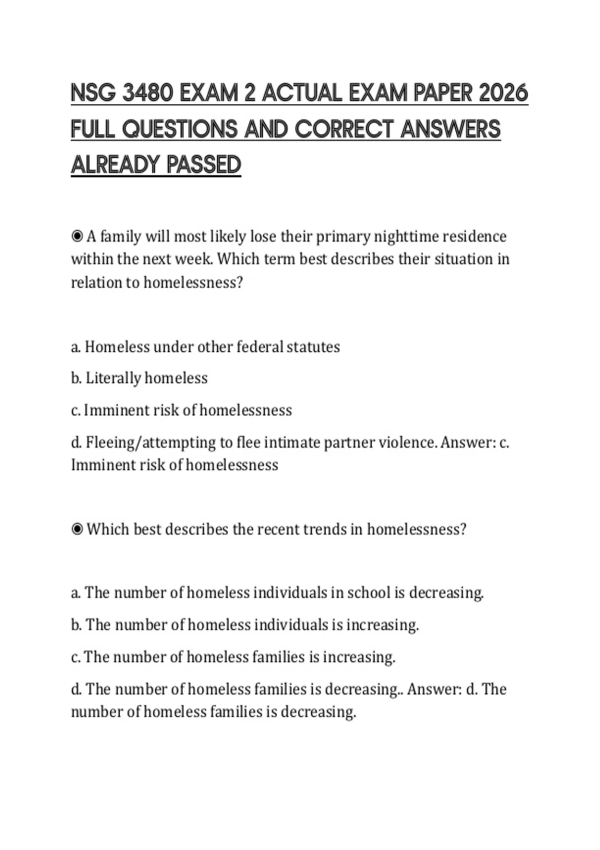 NSG 3480 EXAM 2 ACTUAL EXAM PAPER 2026 FULL QUESTIONS AND CORRECT ...
