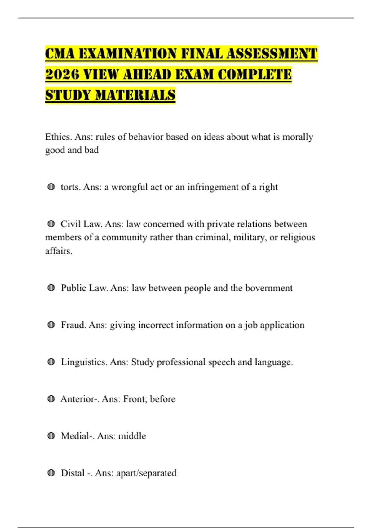 CMA EXAMINATION FINAL ASSESSMENT 2026 VIEW AHEAD EXAM COMPLETE STUDY ...