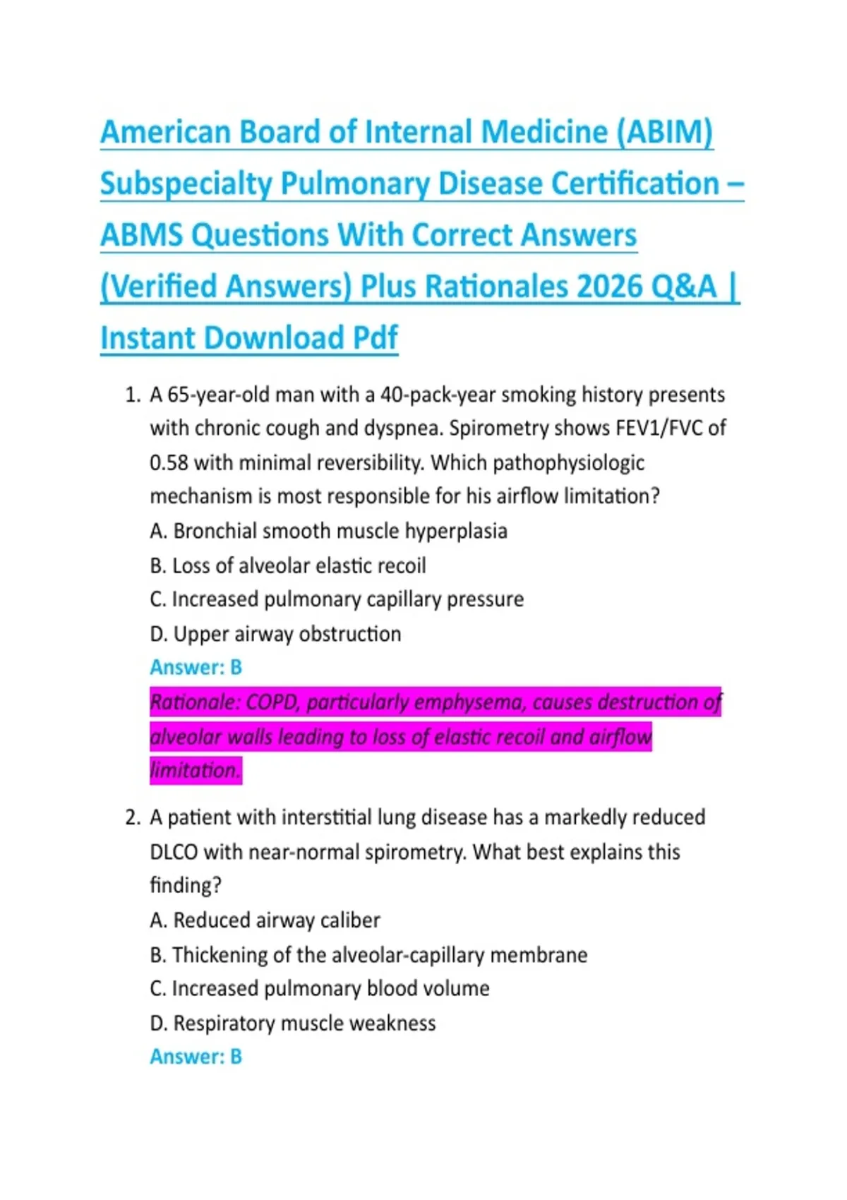 American Board of Internal Medicine (ABIM) Subspecialty Pulmonary ...