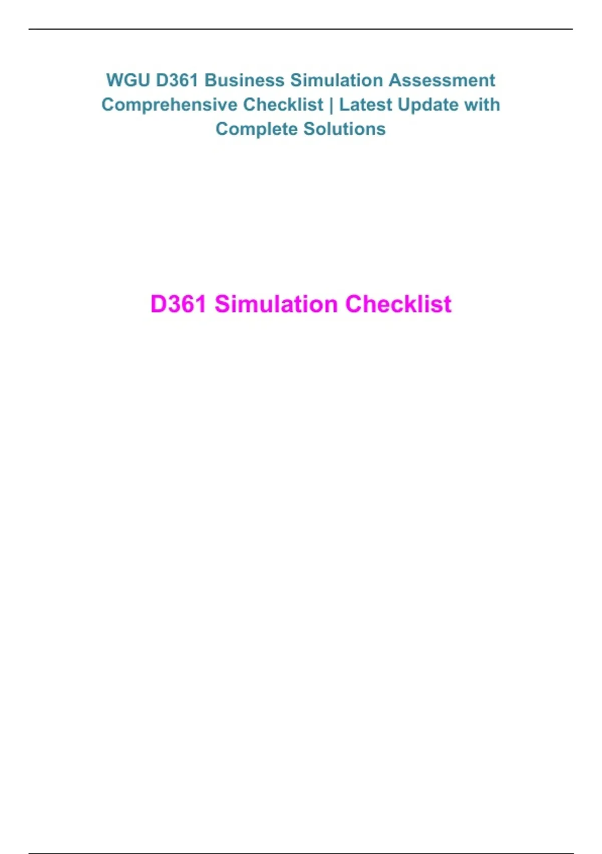 WGU D361 Business Simulation Assessment Comprehensive Checklist ...