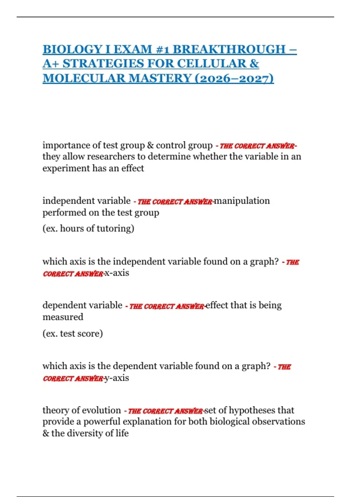 Master the Microverse: A+ Prep for Biology I Exam #1 – Cells, DNA ...