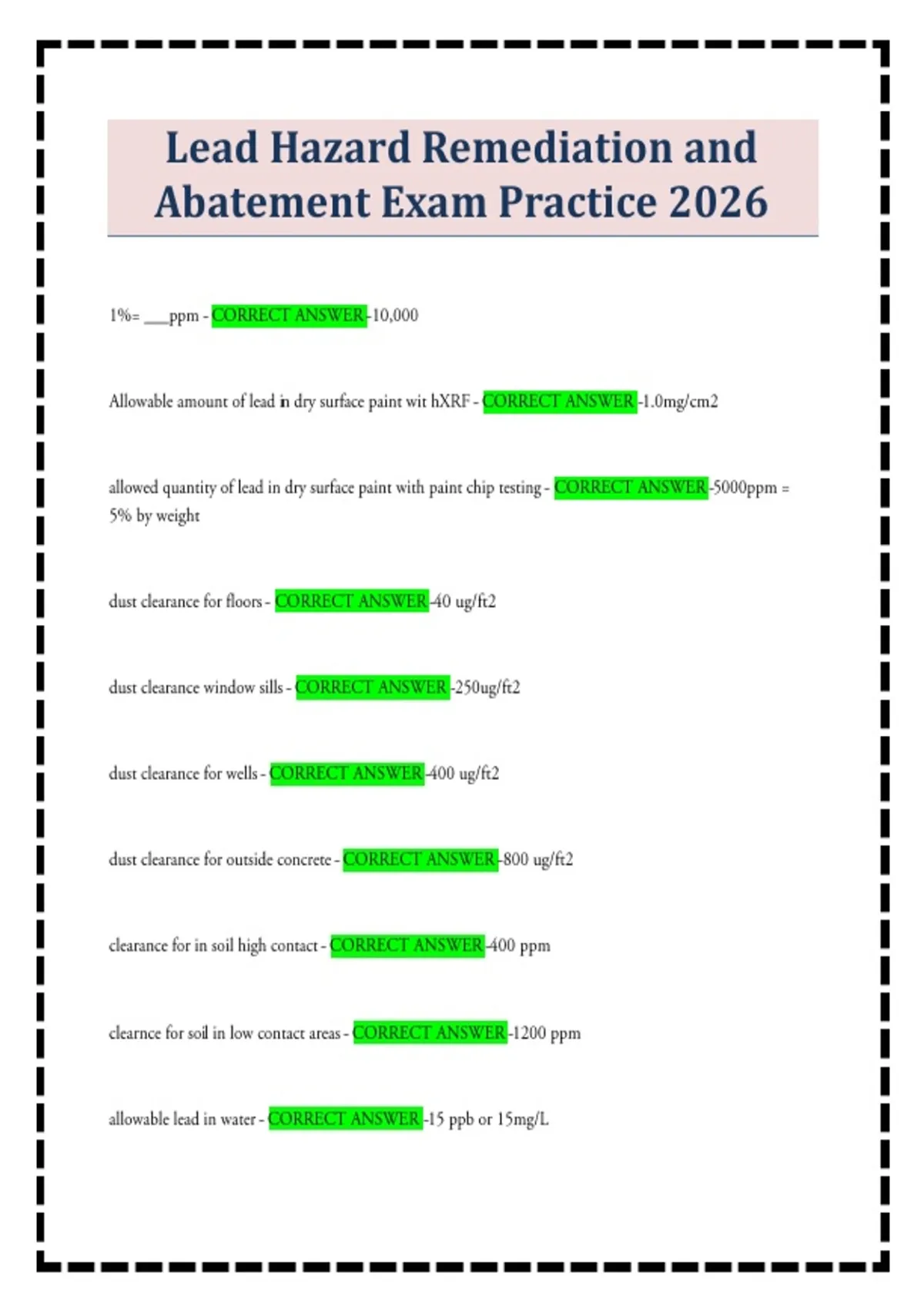 Lead Hazard Remediation and Abatement Exam Practice 2026 - Lead-Based ...