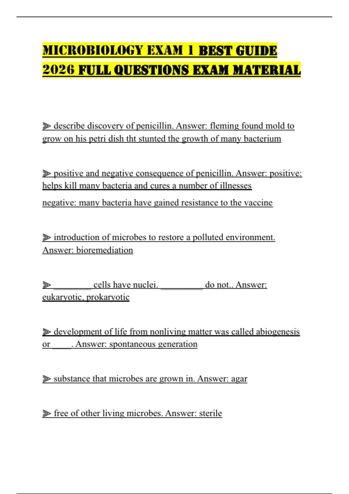 MICROBIOLOGY EXAM 1 BEST GUIDE 2026 FULL QUESTIONS EXAM MATERIAL ...