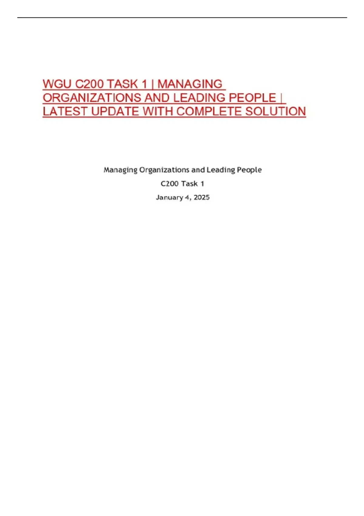 WGU C200 TASK 1 | MANAGING ORGANIZATIONS AND LEADING PEOPLE | LATEST ...
