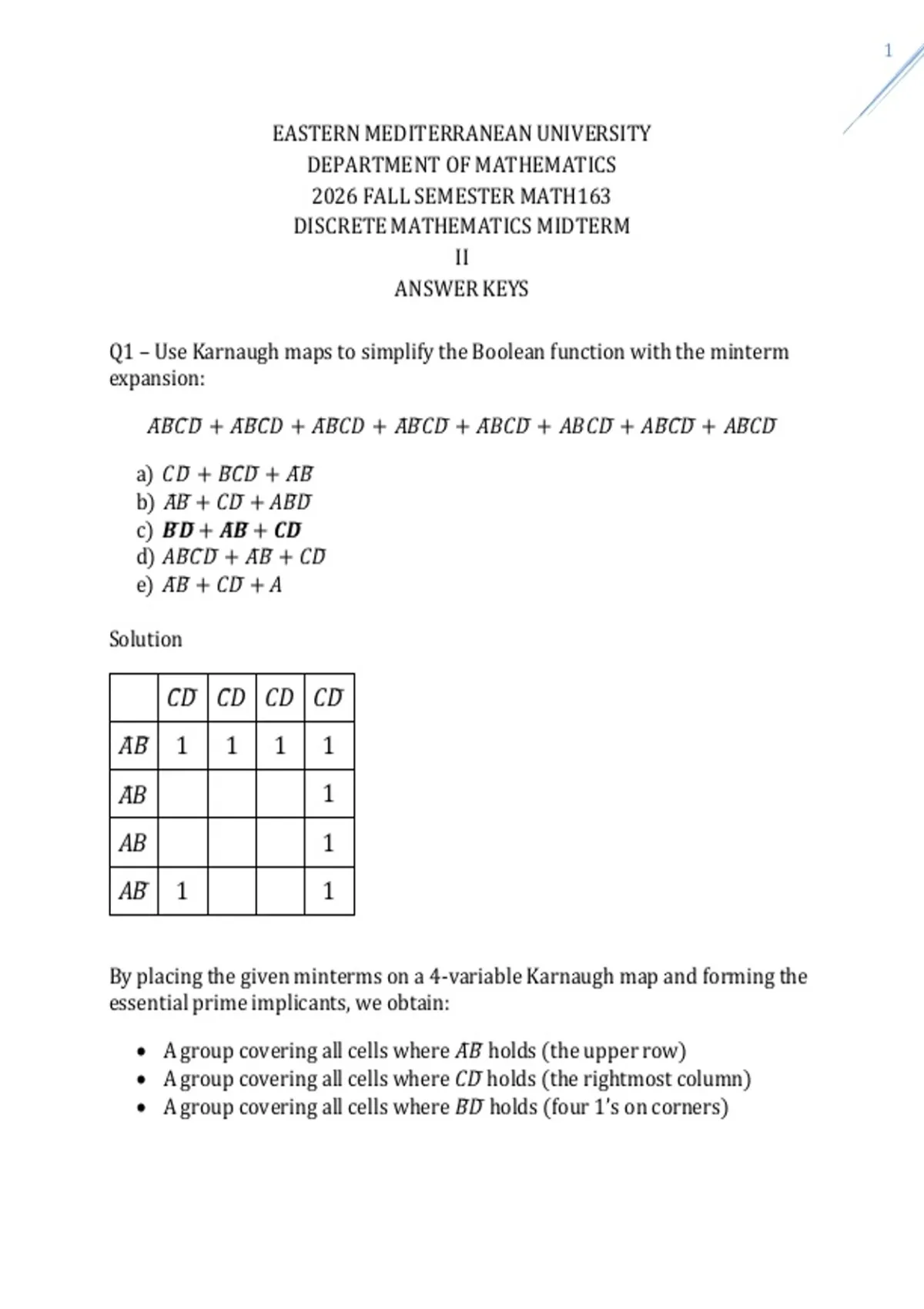 EASTERN MEDITERRANEAN UNIVERSITY DEPARTMENT OF MATHEMATICS 2026 FALL ...