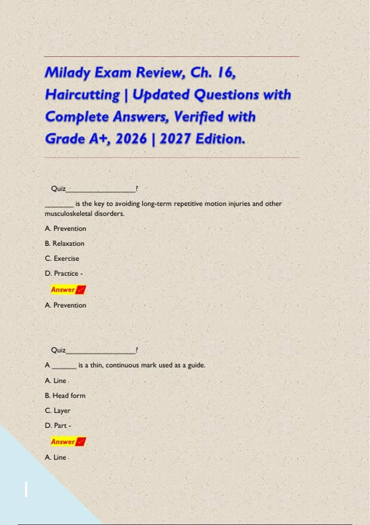 Milady Exam Review, Ch. 16, Haircutting | Updated Questions with ...