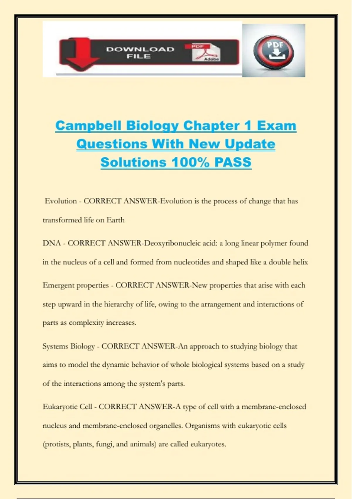 Campbell Biology Chapter 1 Exam Questions With New Update Solutions 100 ...