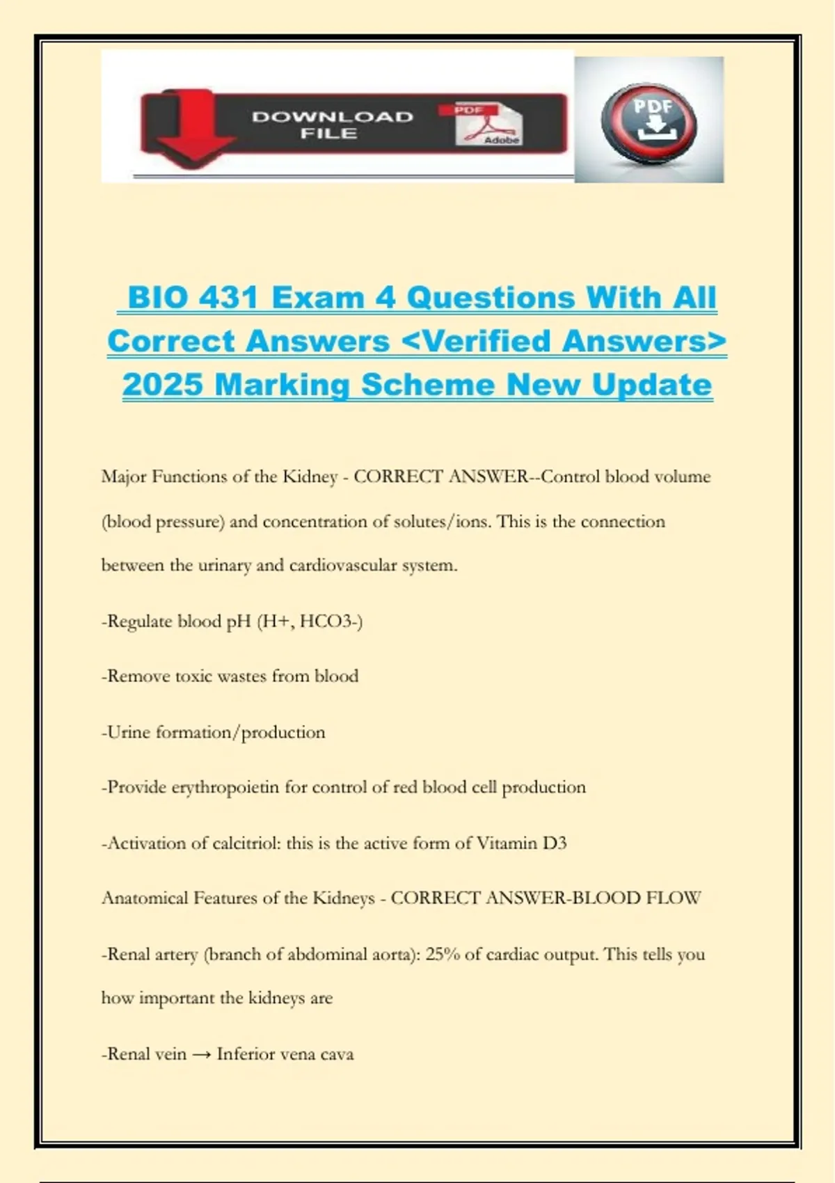 BIO 431 Exam 4 Questions With All Correct Answers Verified Answers 2025 ...