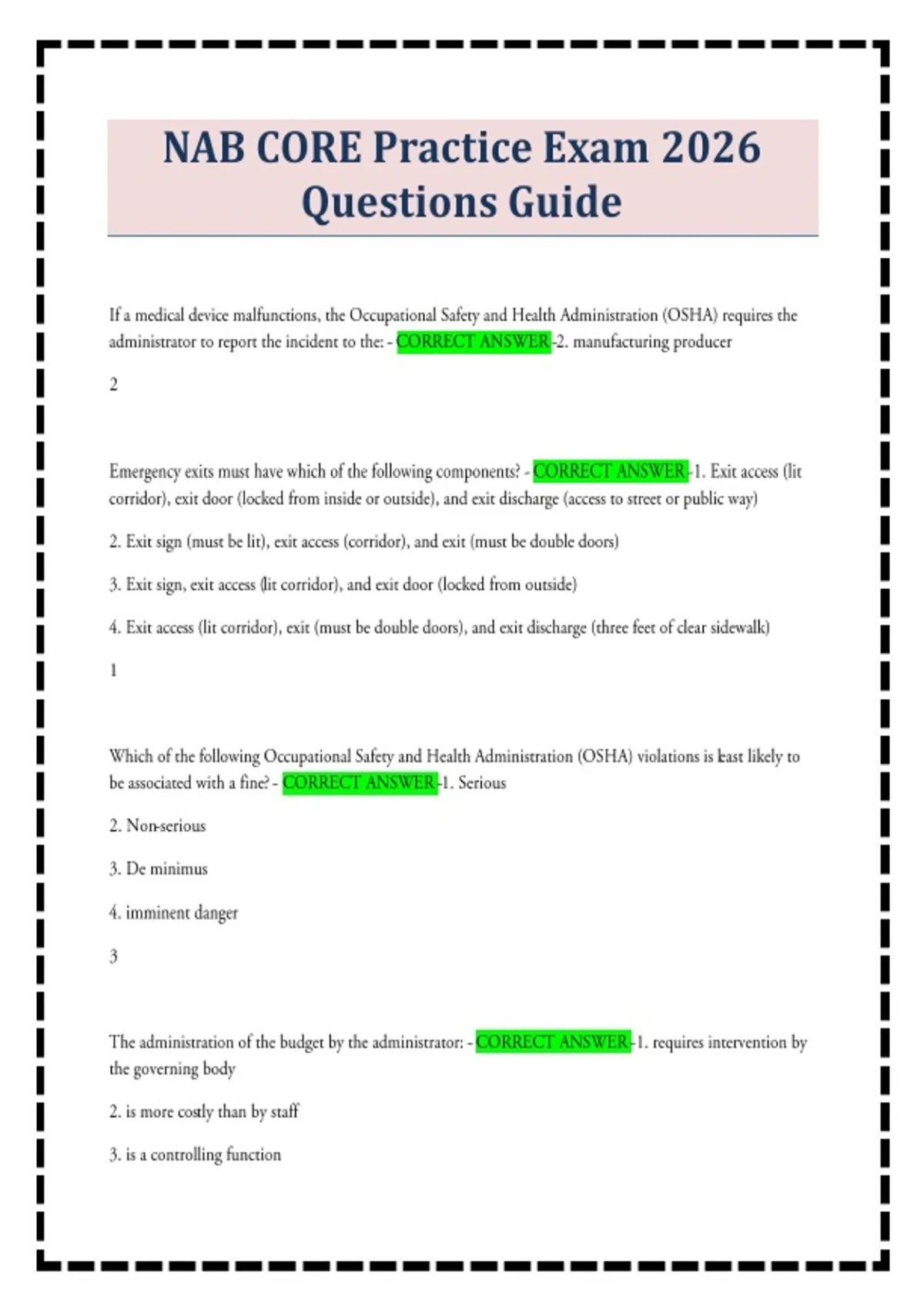 NAB CORE Practice Exam 2026 Questions Guide - NAB course - Stuvia US