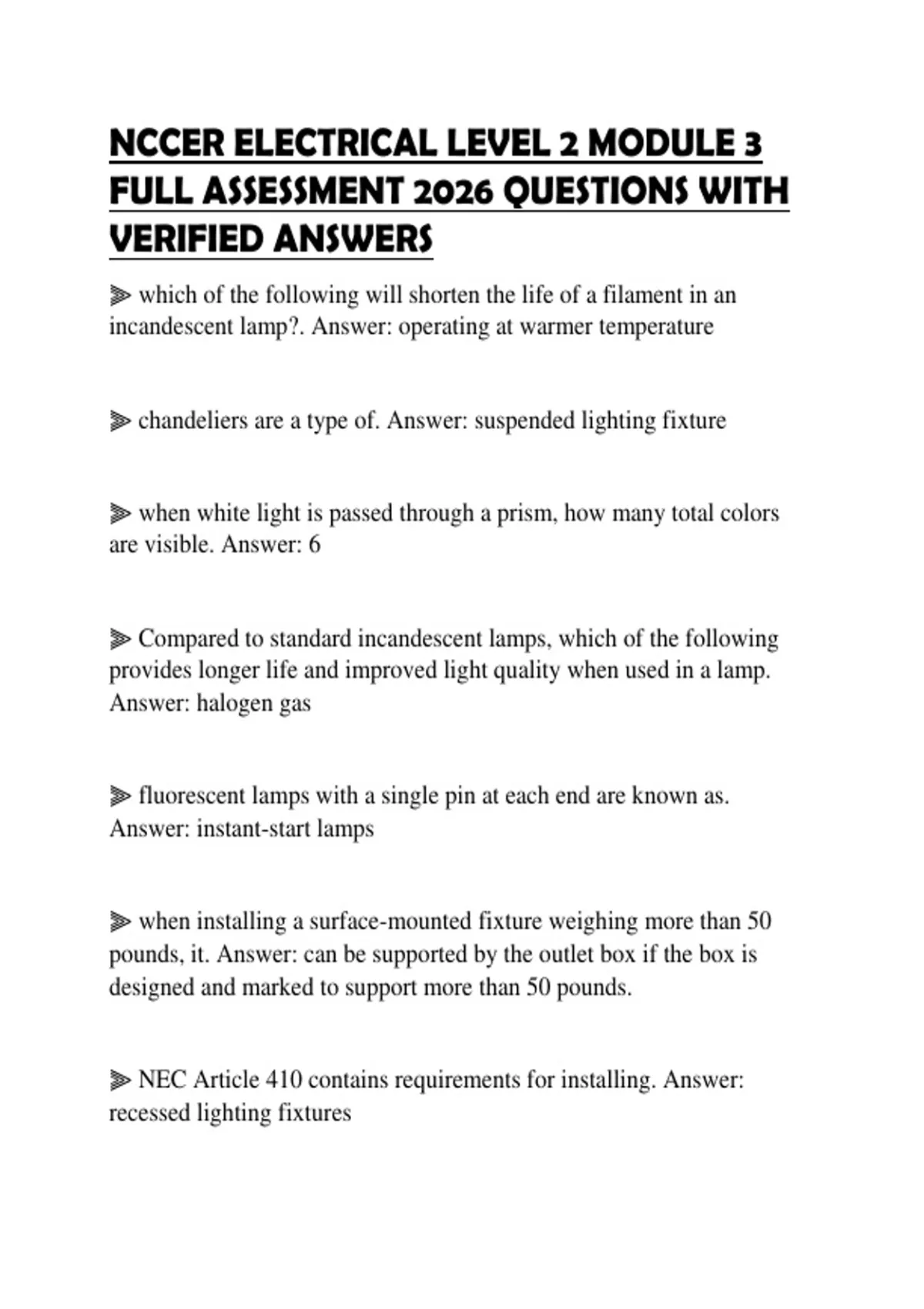 NCCER ELECTRICAL LEVEL 2 MODULE 3 FULL ASSESSMENT 2026 QUESTIONS WITH ...