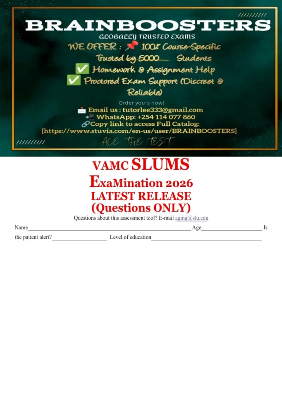 VAMC SLUMS ExaMination 2026 LATEST RELEASE (Questions ONLY) - VAMC ...