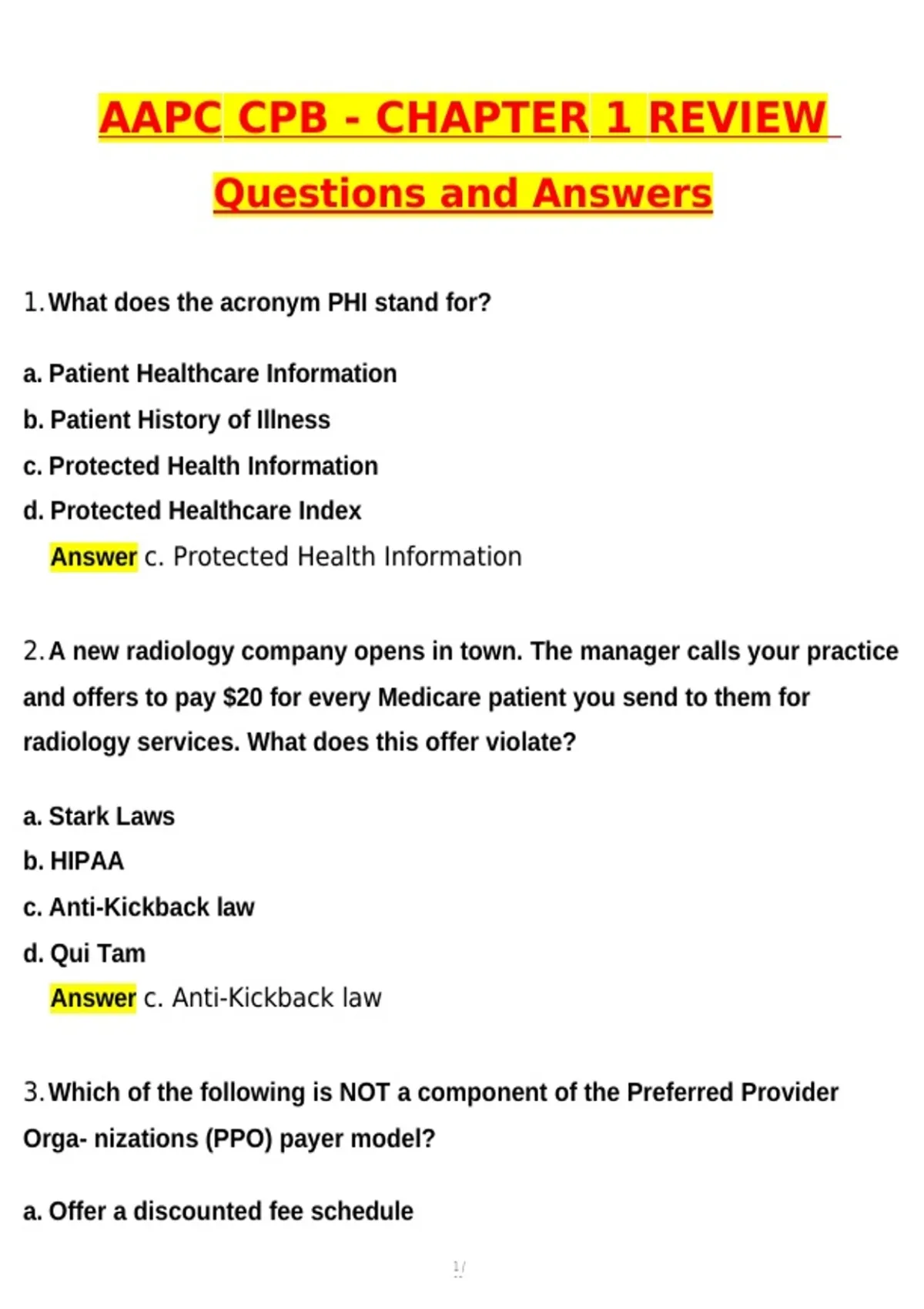AAPC CPB - Chapter 1 Review (Latest 2026 / 2027 Update) Questions and ...