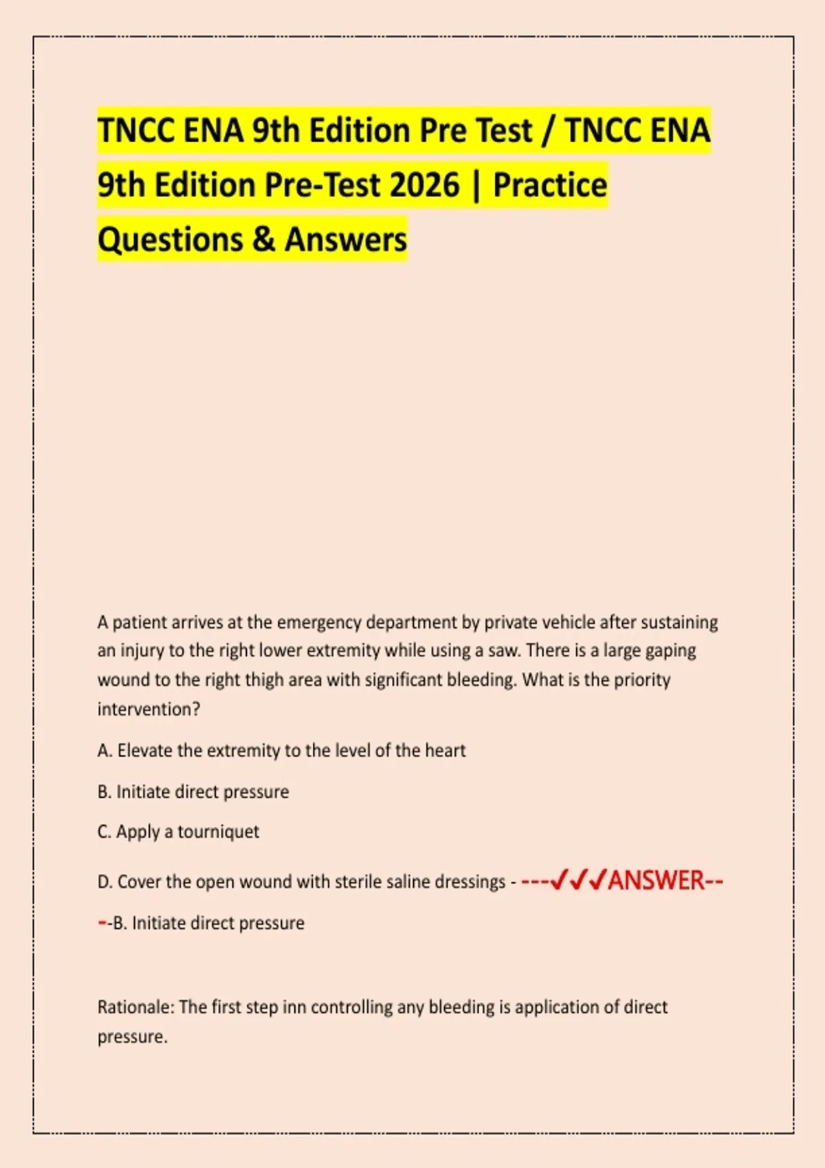 TNCC ENA 9th Edition Pre Test / TNCC ENA 9th Edition Pre-Test 2026 ...