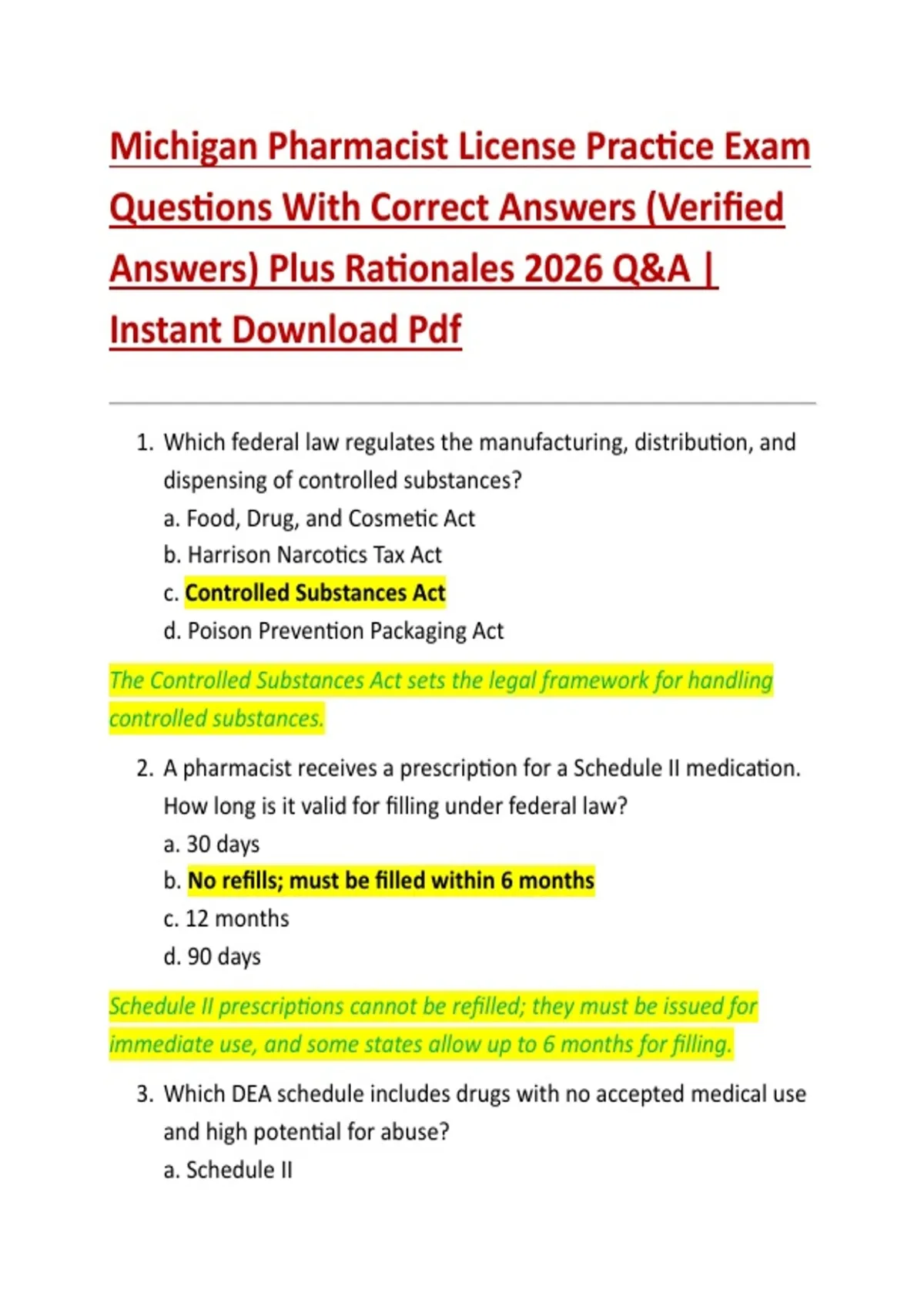 Bundle for Michigan Pharmacist License Practice Exam Questions With ...