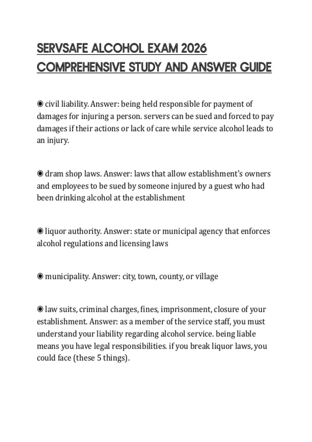 SERVSAFE ALCOHOL EXAM 2026 COMPREHENSIVE STUDY AND ANSWER GUIDE ...