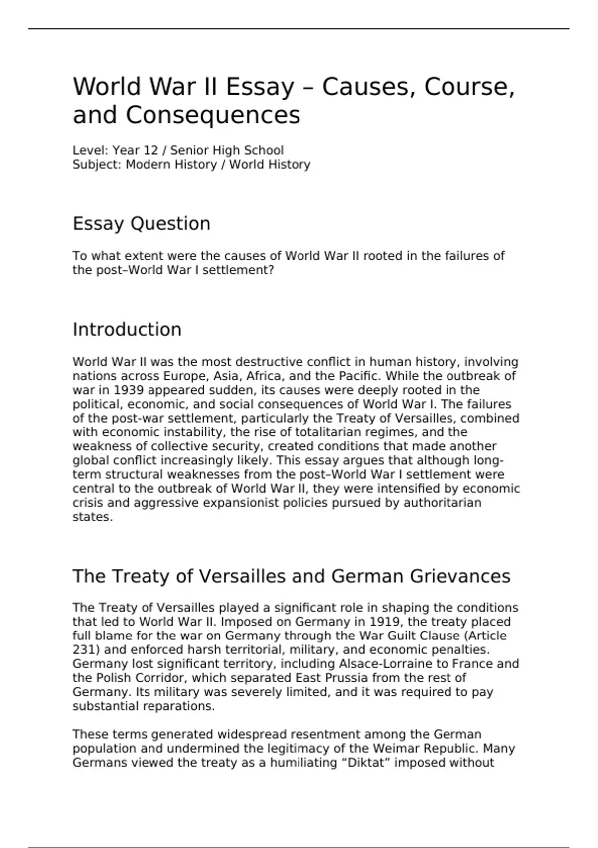 World War II Causes Essay – Treaty of Versailles, Appeasement ...
