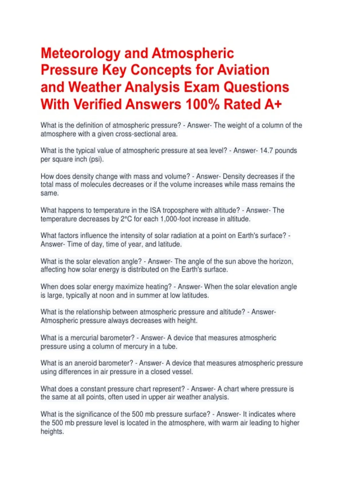 Meteorology and Atmospheric Pressure Key Concepts for Aviation and ...