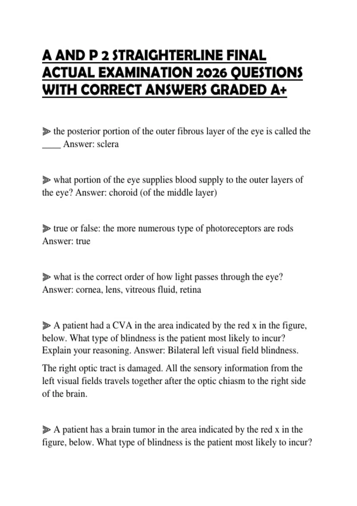 A AND P 2 STRAIGHTERLINE FINAL ACTUAL EXAMINATION 2026 QUESTIONS WITH ...